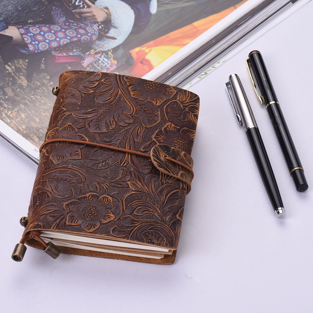 Leather Journal Refillable Lined Paper Embossed Flower Leather Journal ...