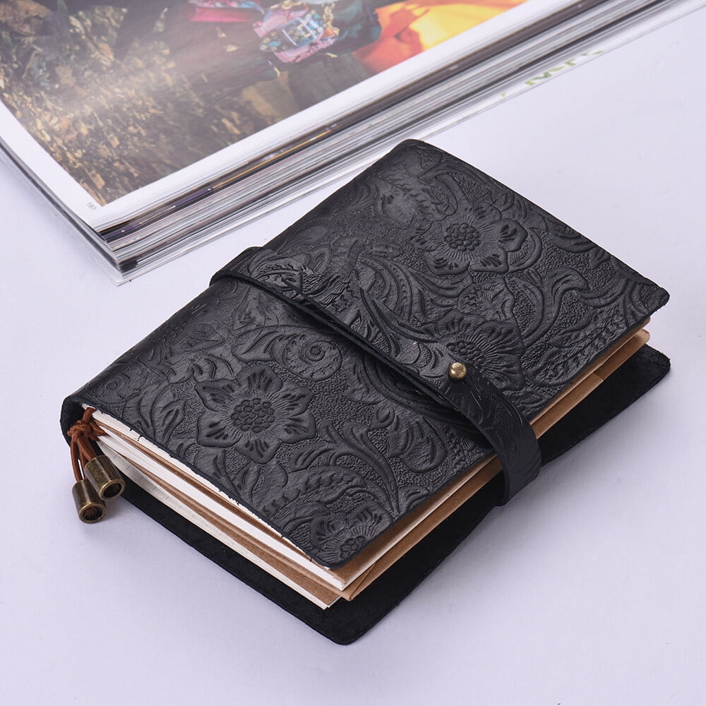Leather Journal Refillable Lined Paper Embossed Flower Leather Journal ...