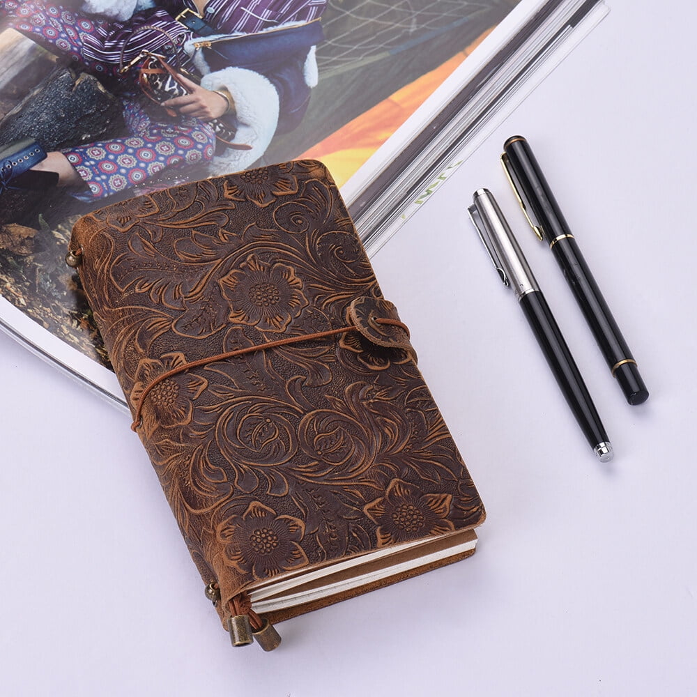 Leather Journal Refillable Lined Paper Embossed Flower Leather Journal ...