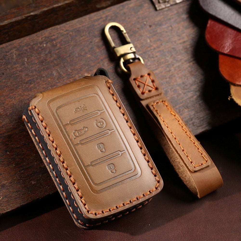 Leather Key Cover Case Holder Bag Fob For Jeep Grand Cherokee Wagoneer ...