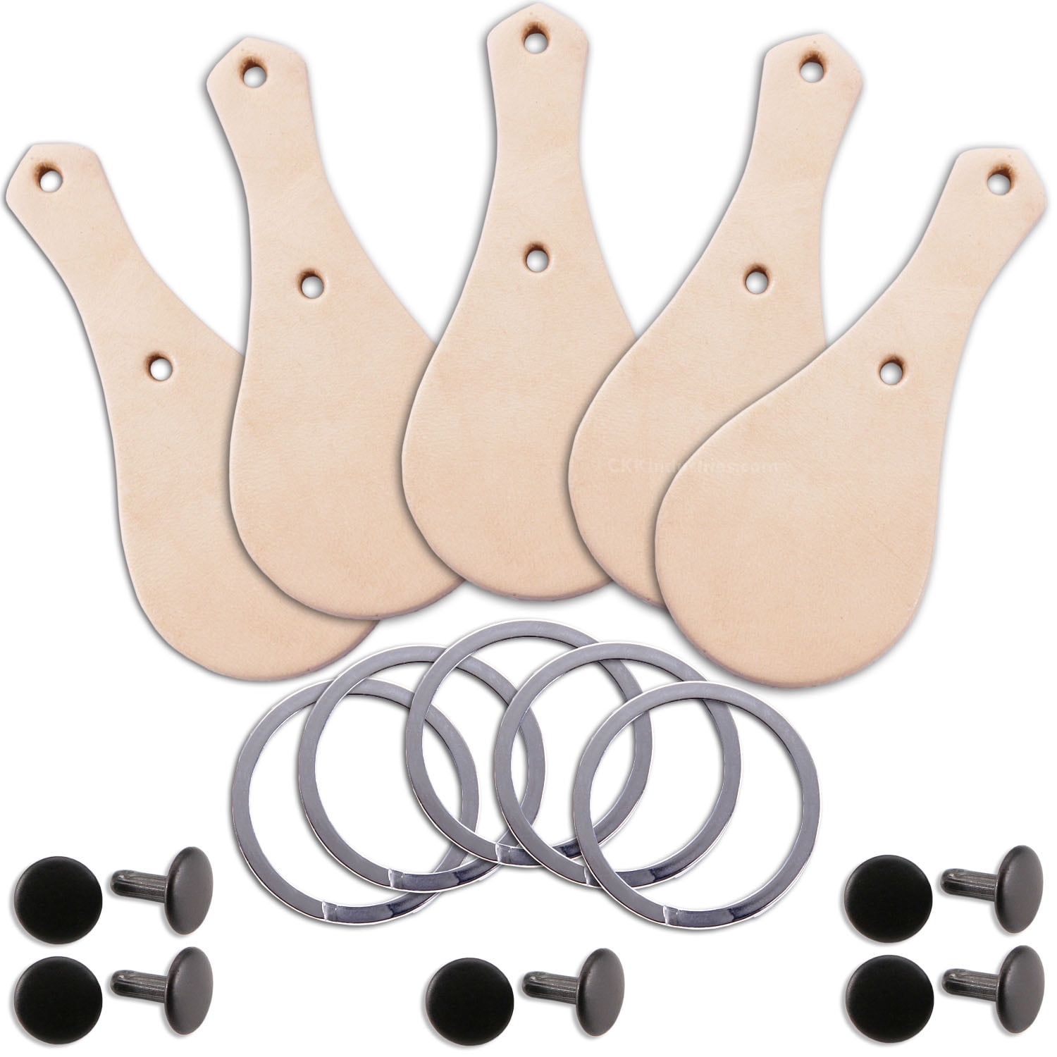 Leather Key Fob Kit - Natural Leather (8-9oz) - Rivet (Black) - Key ...