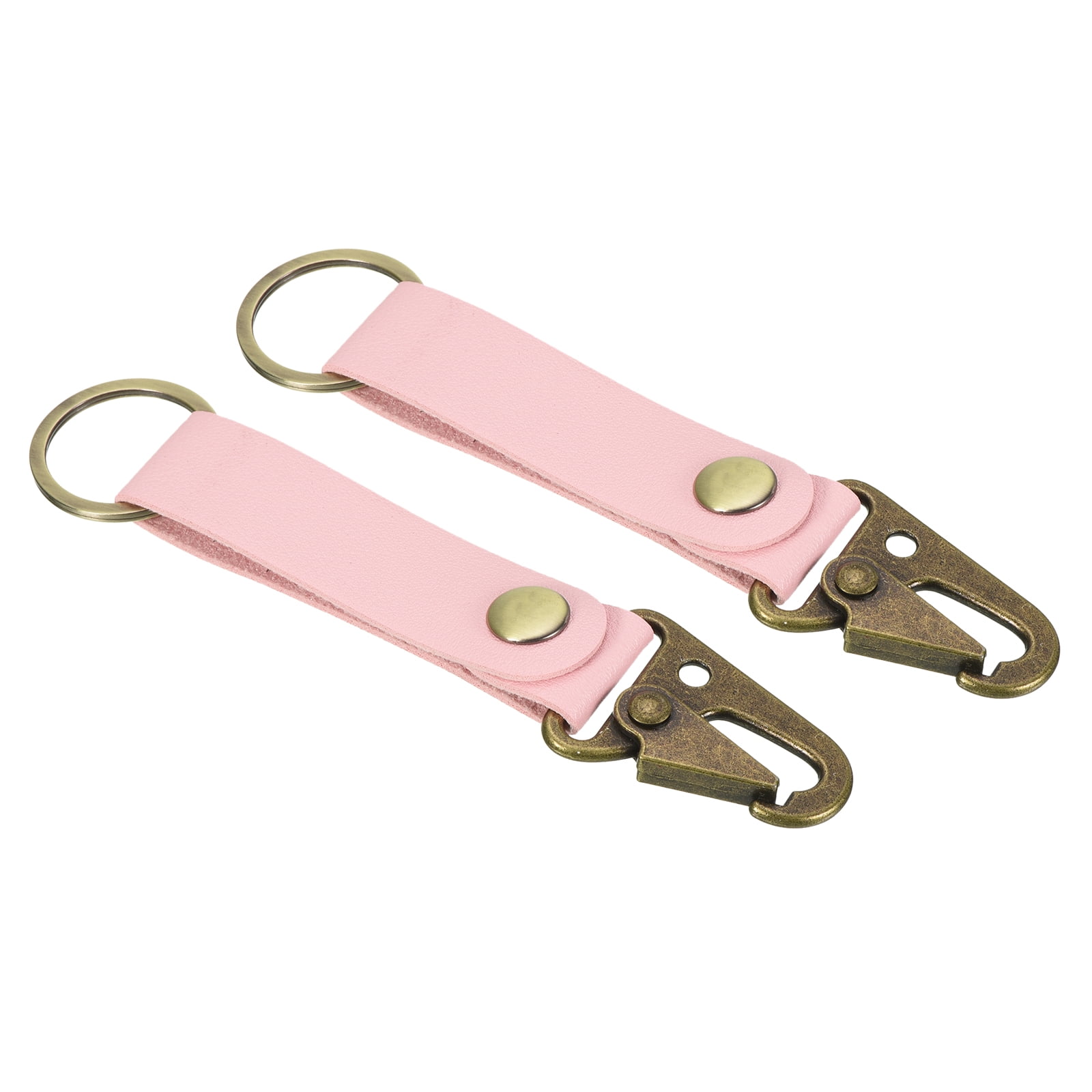 Leather Keychain, PU Belt Clip Key Ring Fob Holder for Bag Wallet, Pink ...