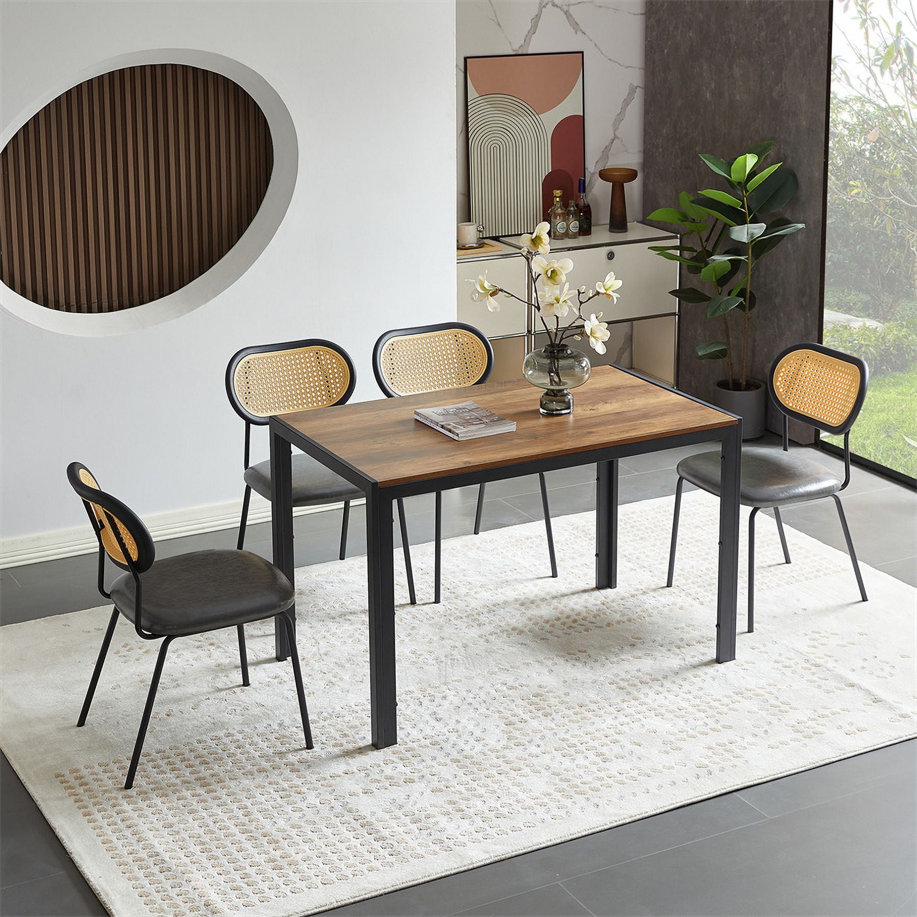 Leather Kitchen Dining Chairs Set of 2, Modern Industrial Upholstered ...