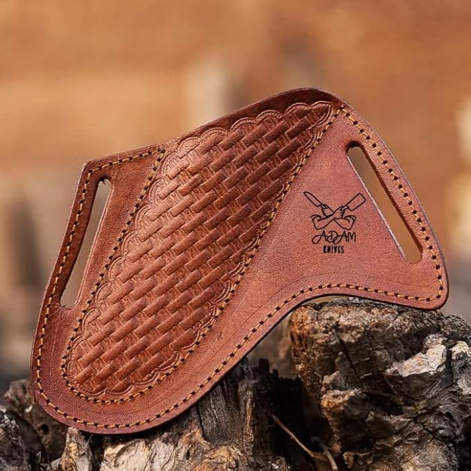 Leather Knife Sheath For Belt, Slanted Pancake Sheath, Tooled Leather ...
