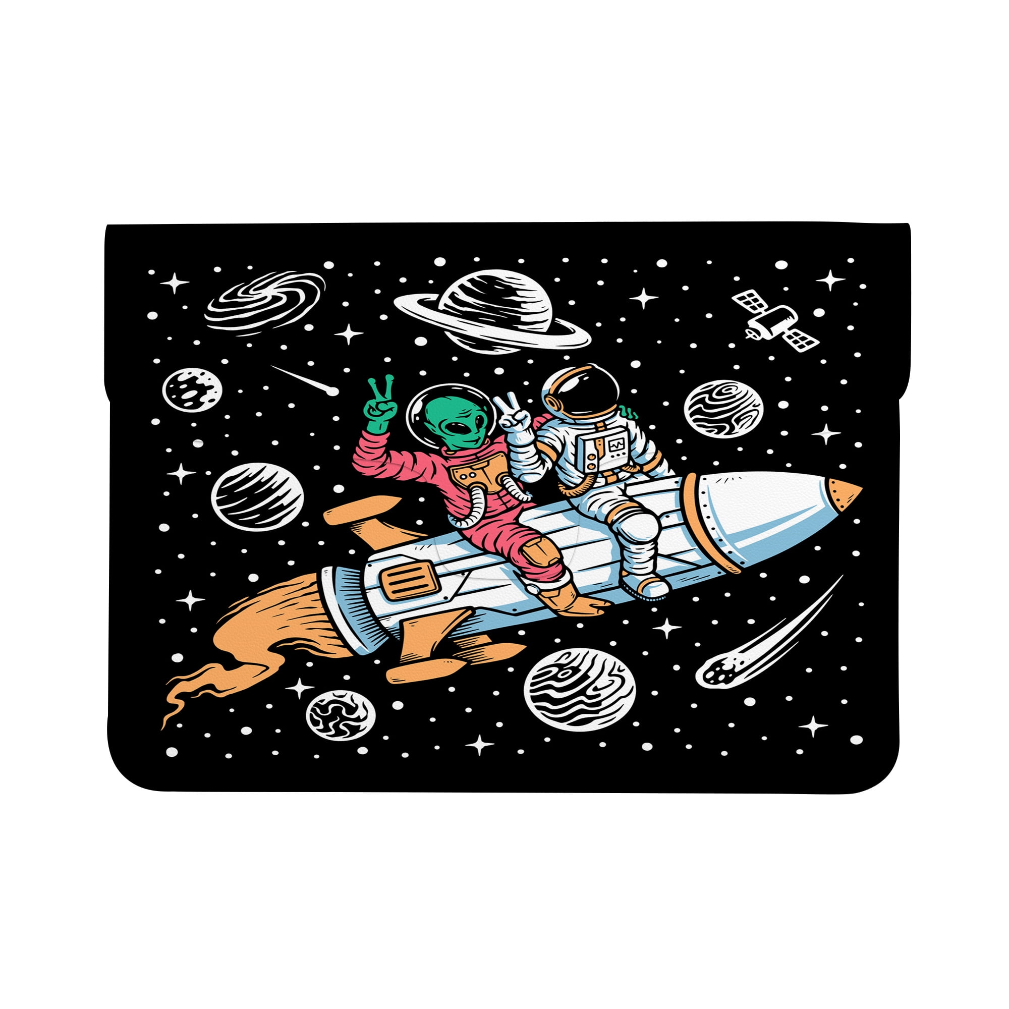 Leather Laptop Sleeve Case Astronaut And Alien Ride On Rockets ...