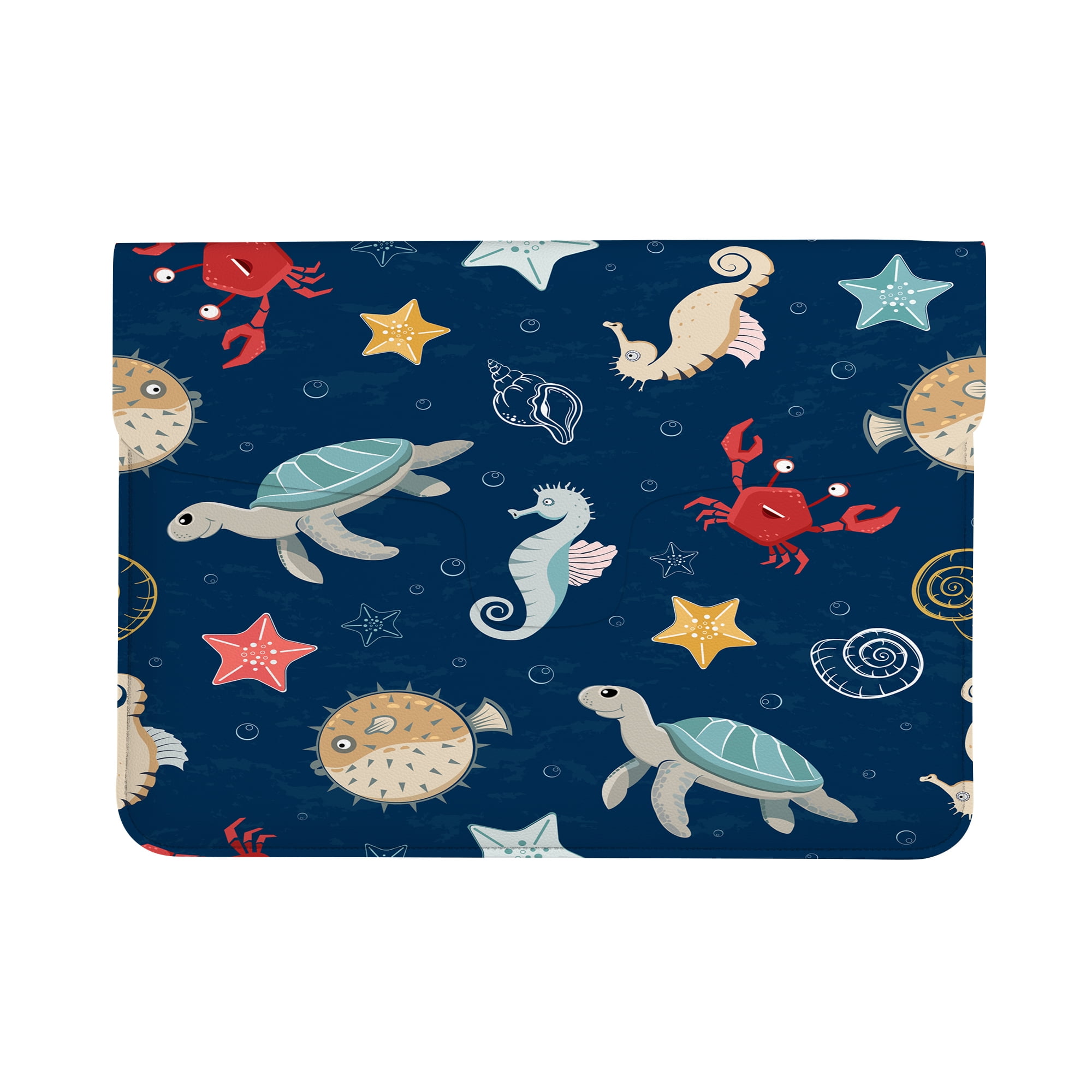 Leather Laptop Sleeve Case Cute Childish Marine With Crab Seahorse ...