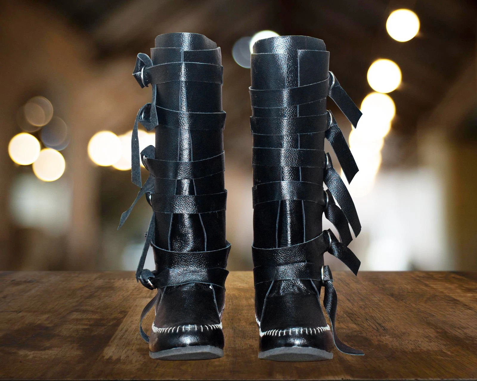 Leather Long Boots Leather Medieval Larp Shoes SCA LARP black - Walmart.com