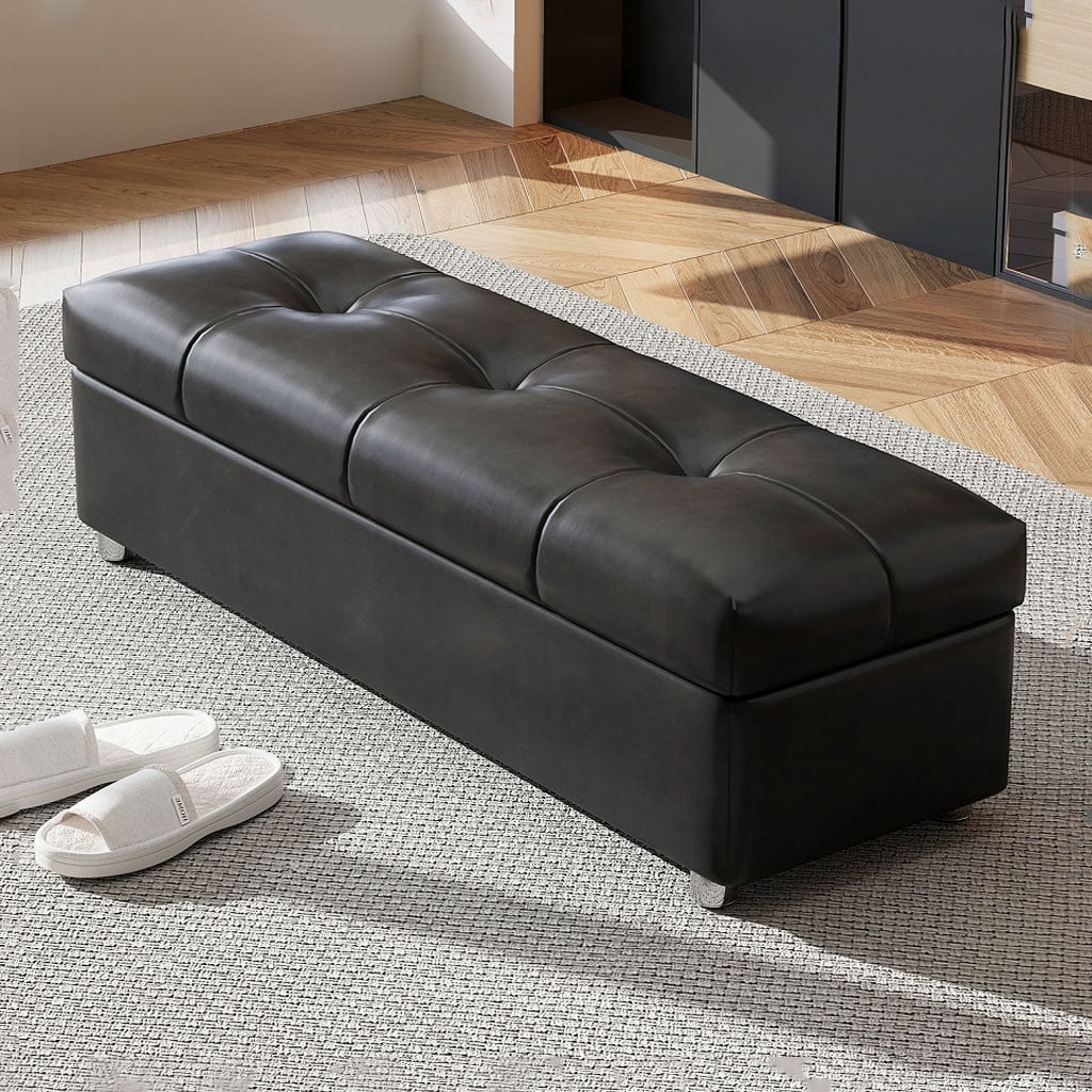 Leather Long Storage Cabinet Closet Bench,Ottoman Storage Bench for ...