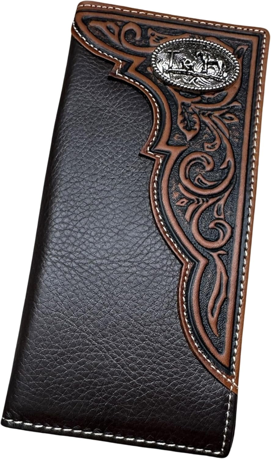 Leather Long Wallet Floral Embossed Tooled Bi Fold Soft Leather Cowboy ...