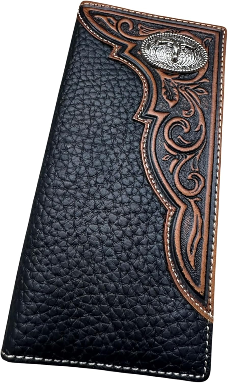 Leather Long Wallet Floral Embossed Tooled Bi Fold Soft Leather ...