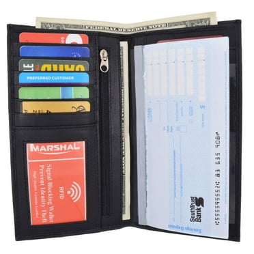 RFID Blocking Genuine Leather Long Bifold Zipper Checkbook Cover Wallet ...