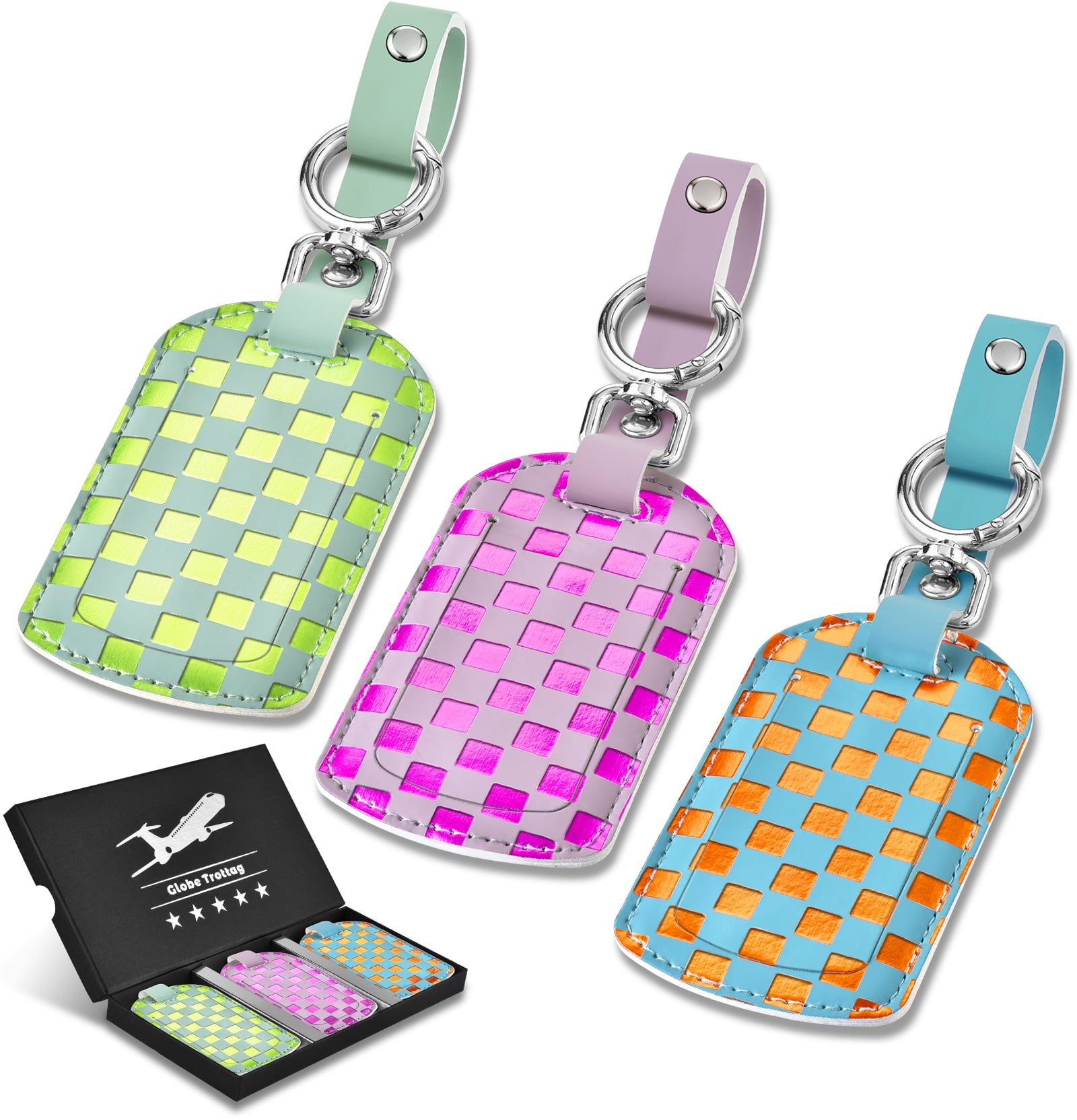 Leather Luggage Tag For Suitcases: 3-Pack Bright & Cute Luggage Tags ...