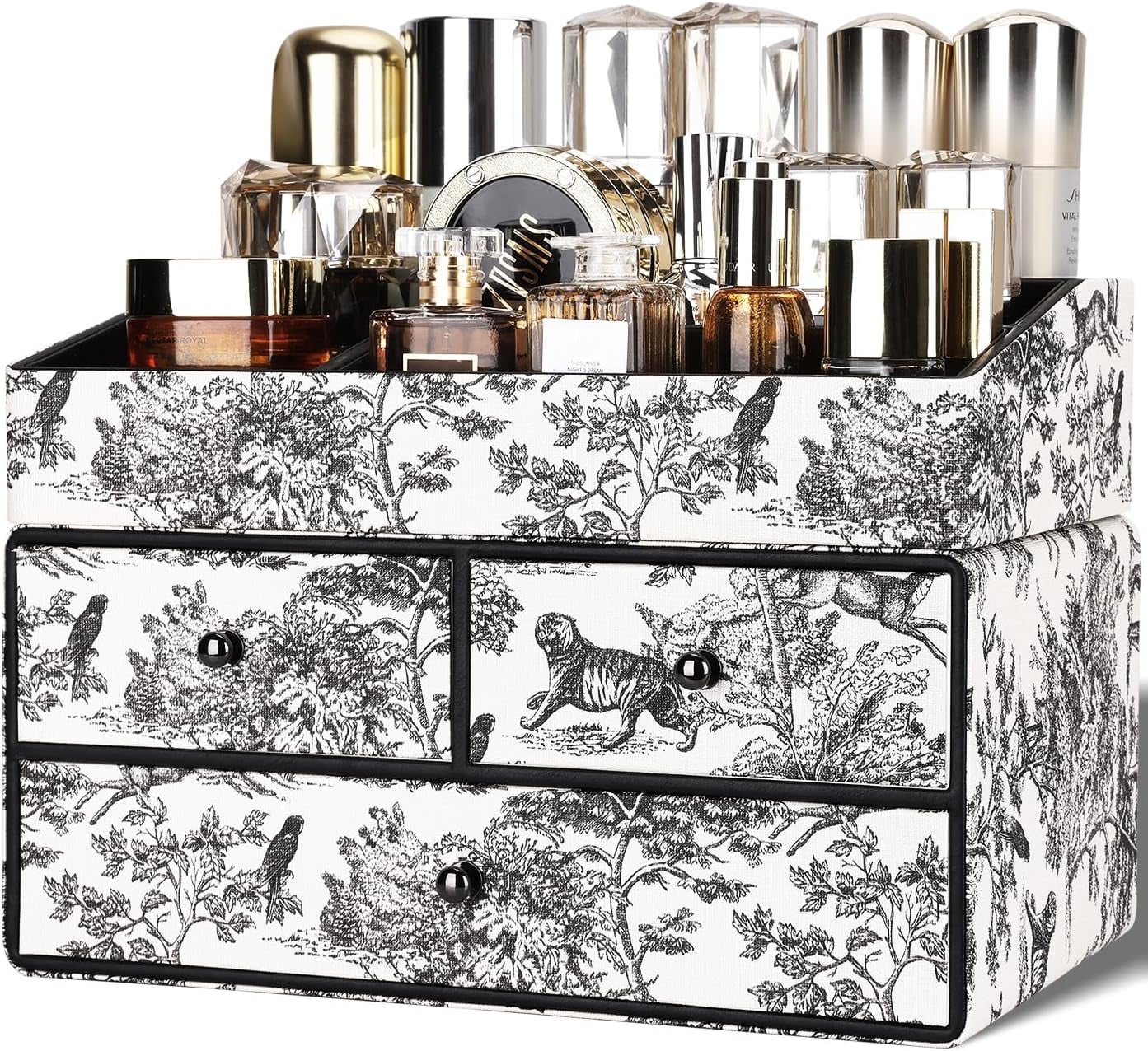 Leather Makeup Organizer with 3 Drawers for Vanity, Stackable Skincare ...