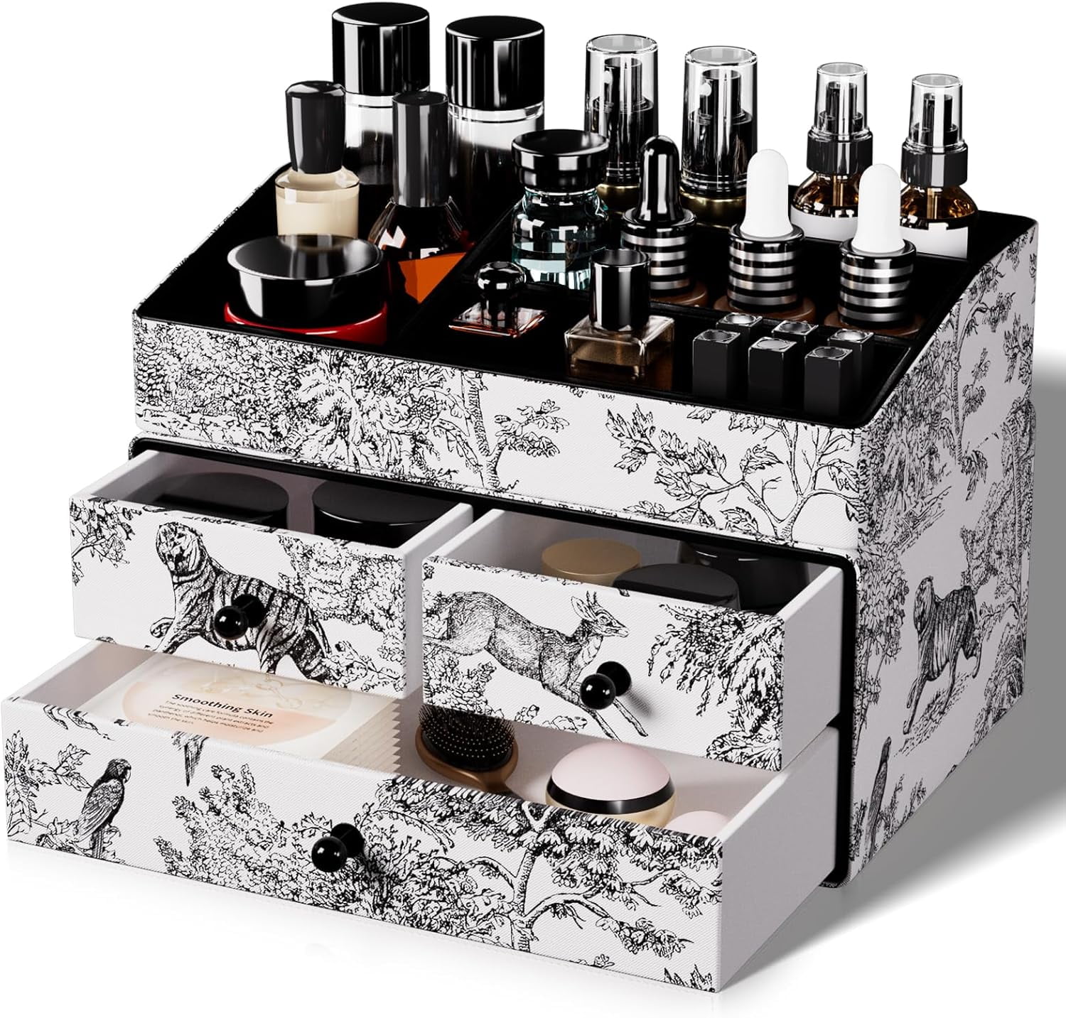 Leather Makeup Organizer with 3 Drawers for Vanity, Stackable Skincare ...