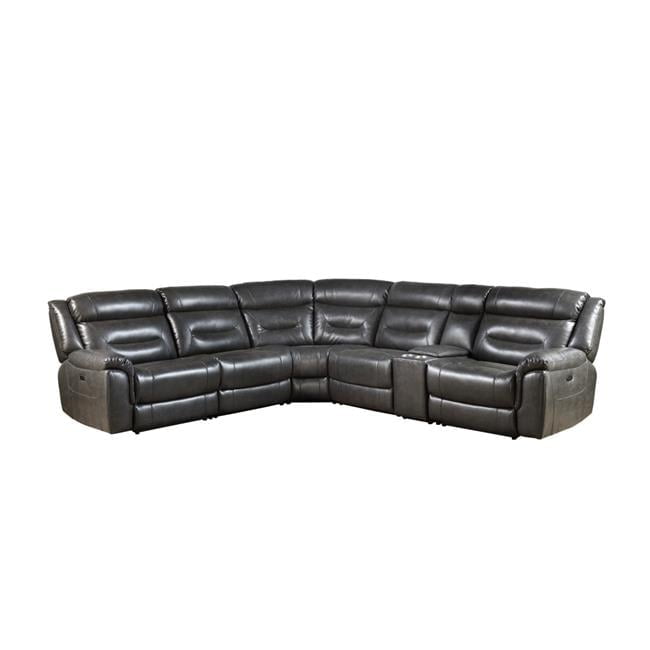 Leather Match Reclining Curved Corner Sectional with Console, Gray - 6 ...