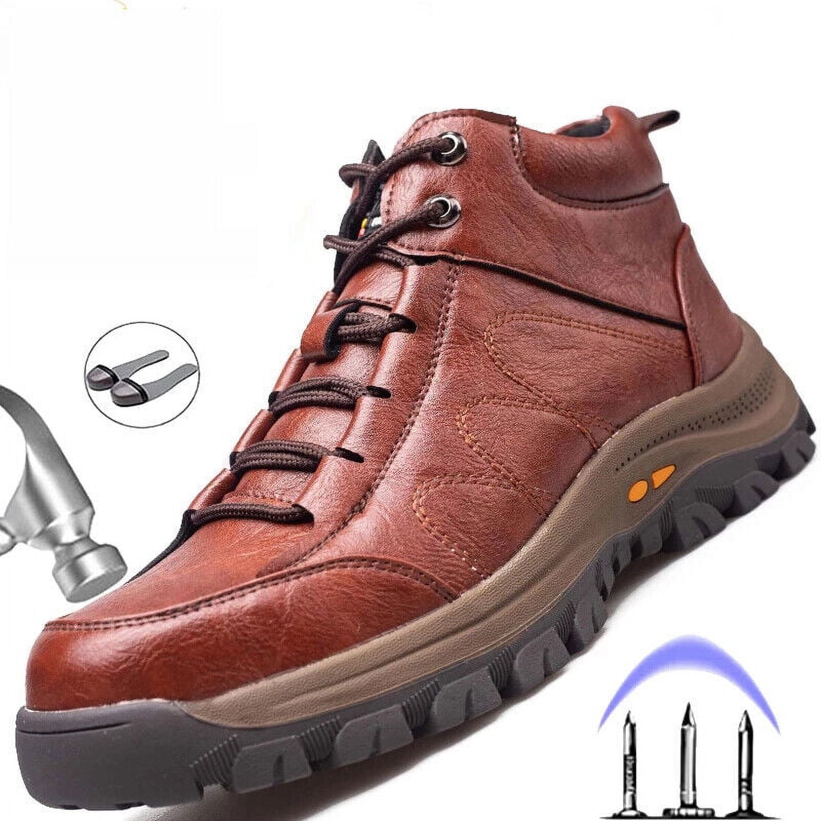 Leather Men Safety Shoes Indestructible Work Sneakers Steel Toe Anti ...