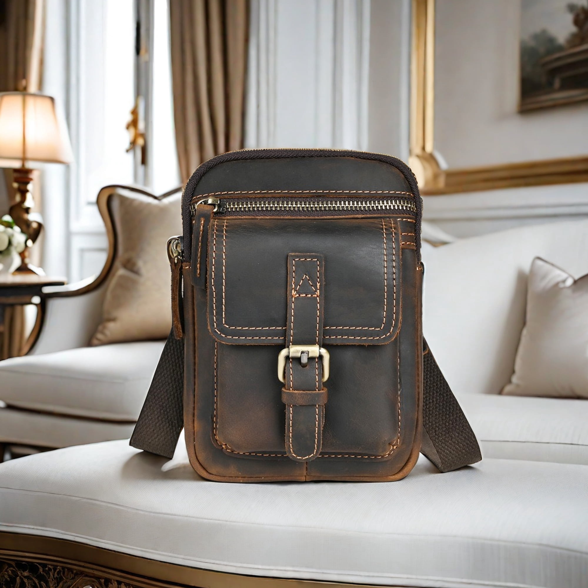 Leather Men Small Crossbody Bag, Mens Phone Bag, Shoulder Bag, Outdoor ...