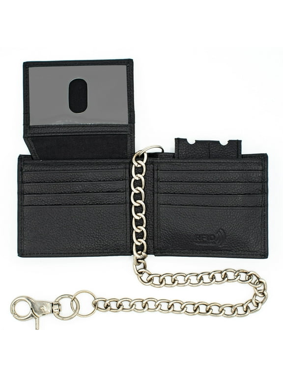 Leatherboss Genuine Leather Men Motorcycle Trifold Wallet Chain Biker ...
