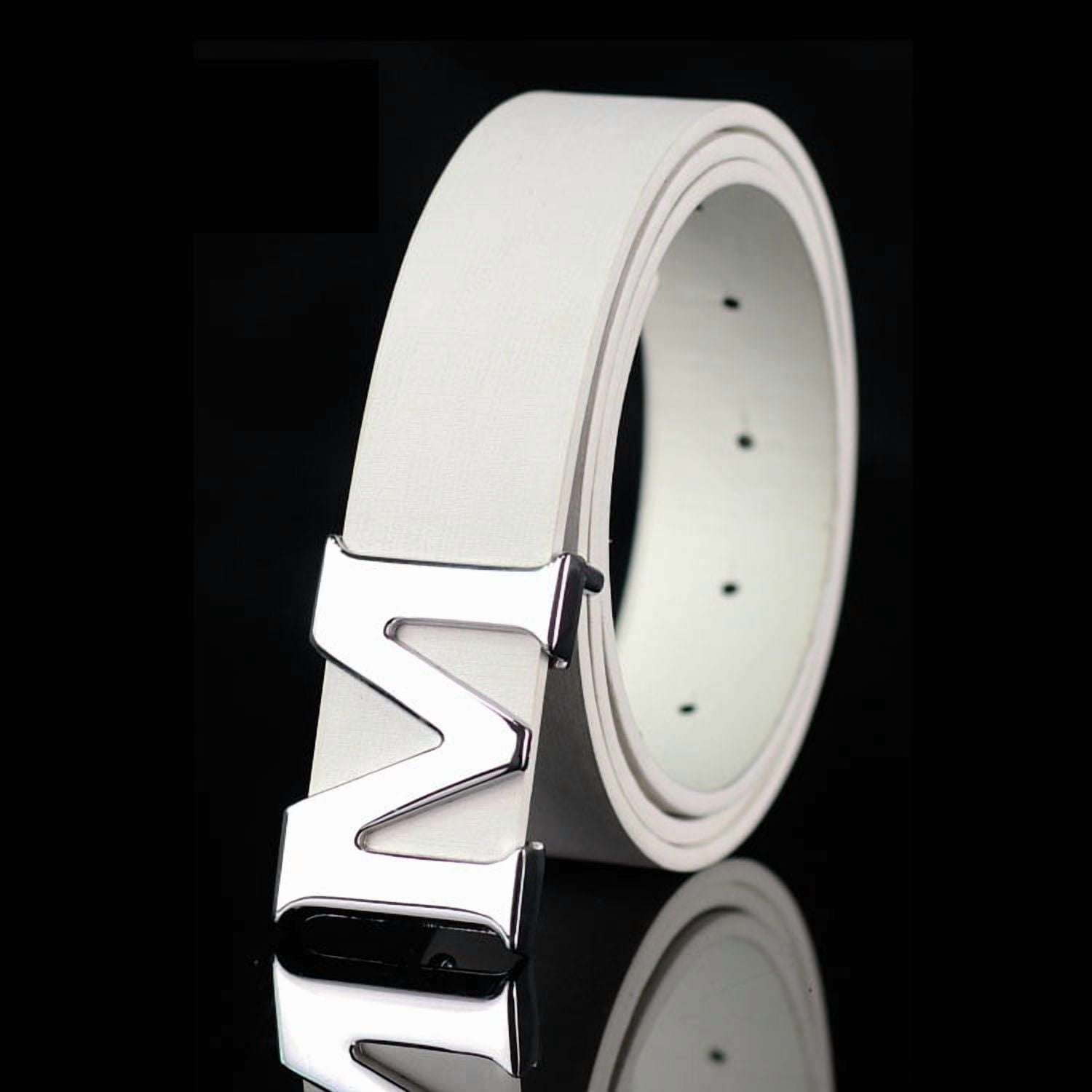 Leather Mens Belts Removable Letter M Plate Buckle Waist Belt 1.29 ...