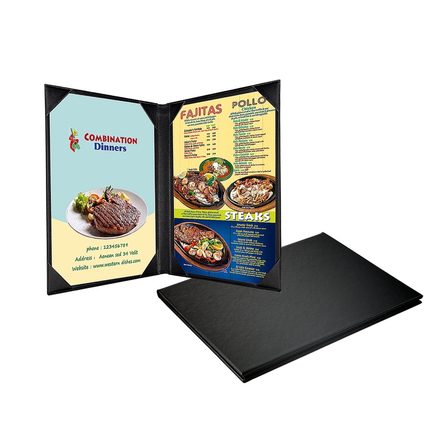 ONLVAN Leather Menu Holder Cover, 8.5" x 11", Waterproof, Black, Wood ...