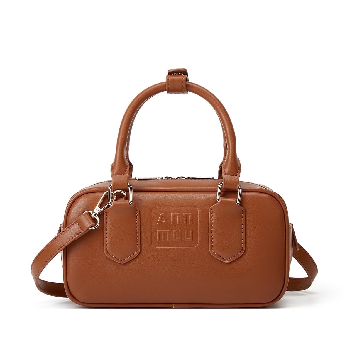 Leather Mini Satchel Handbag with Top Handle, Crossbody Strap, Gold ...