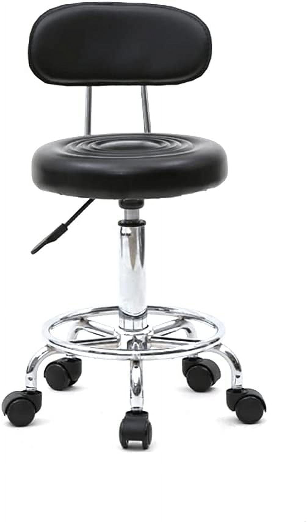 Leather Modern Rolling Stool with Low Back Height Adjustable Work Salon Drafting Swivel Task ...