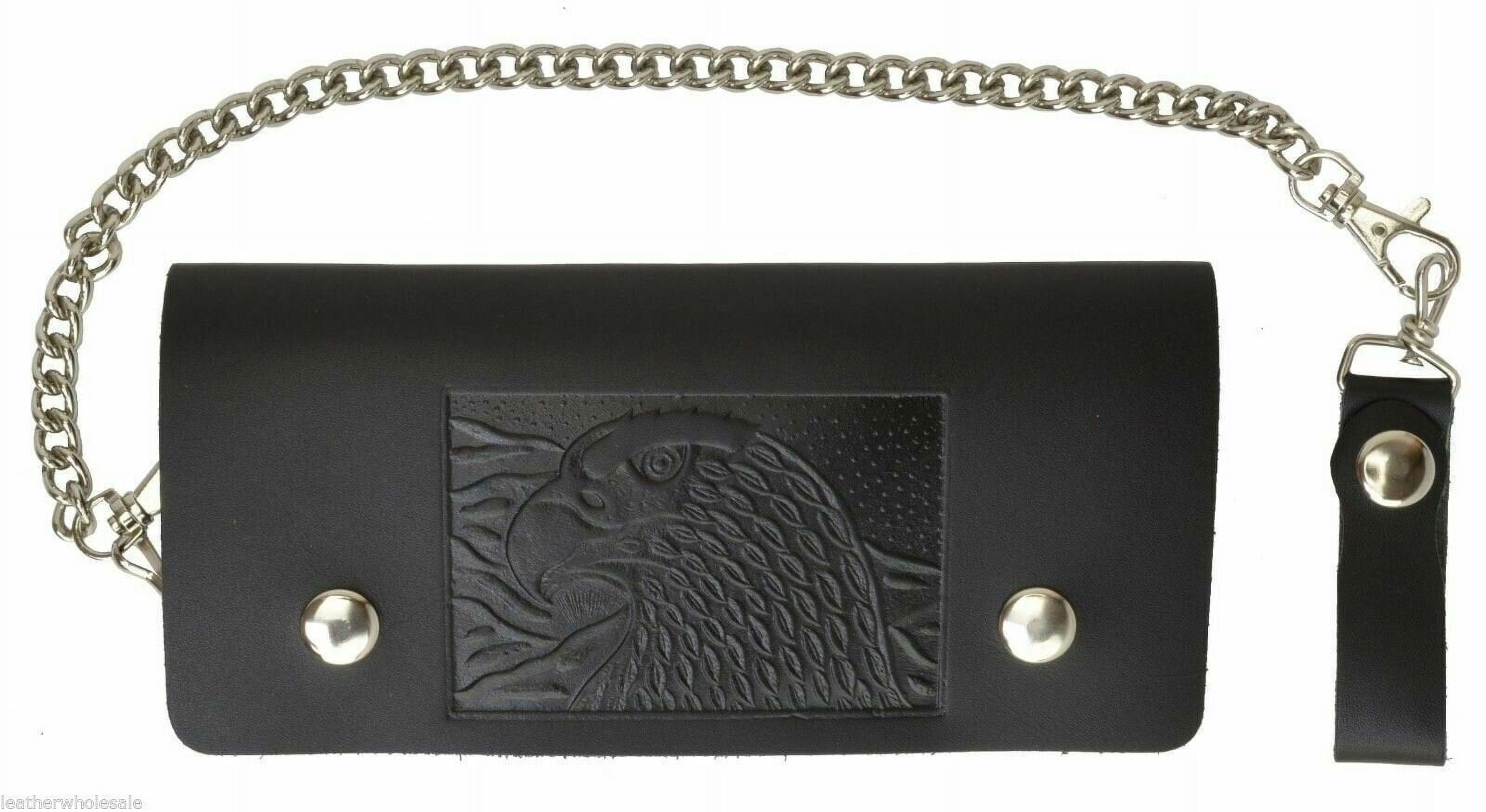 Leather Motorcycle Trucker Biker Chain Wallet With Inside Zipper Black ...