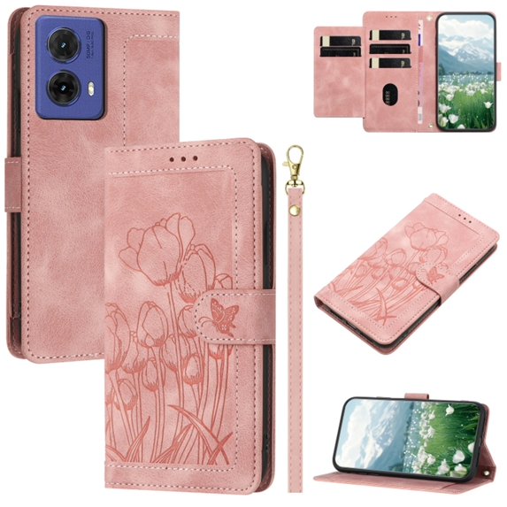 Leather For Motorola Moto G85 5G Case Tulip Embossed 5-card Flip Wallet ...