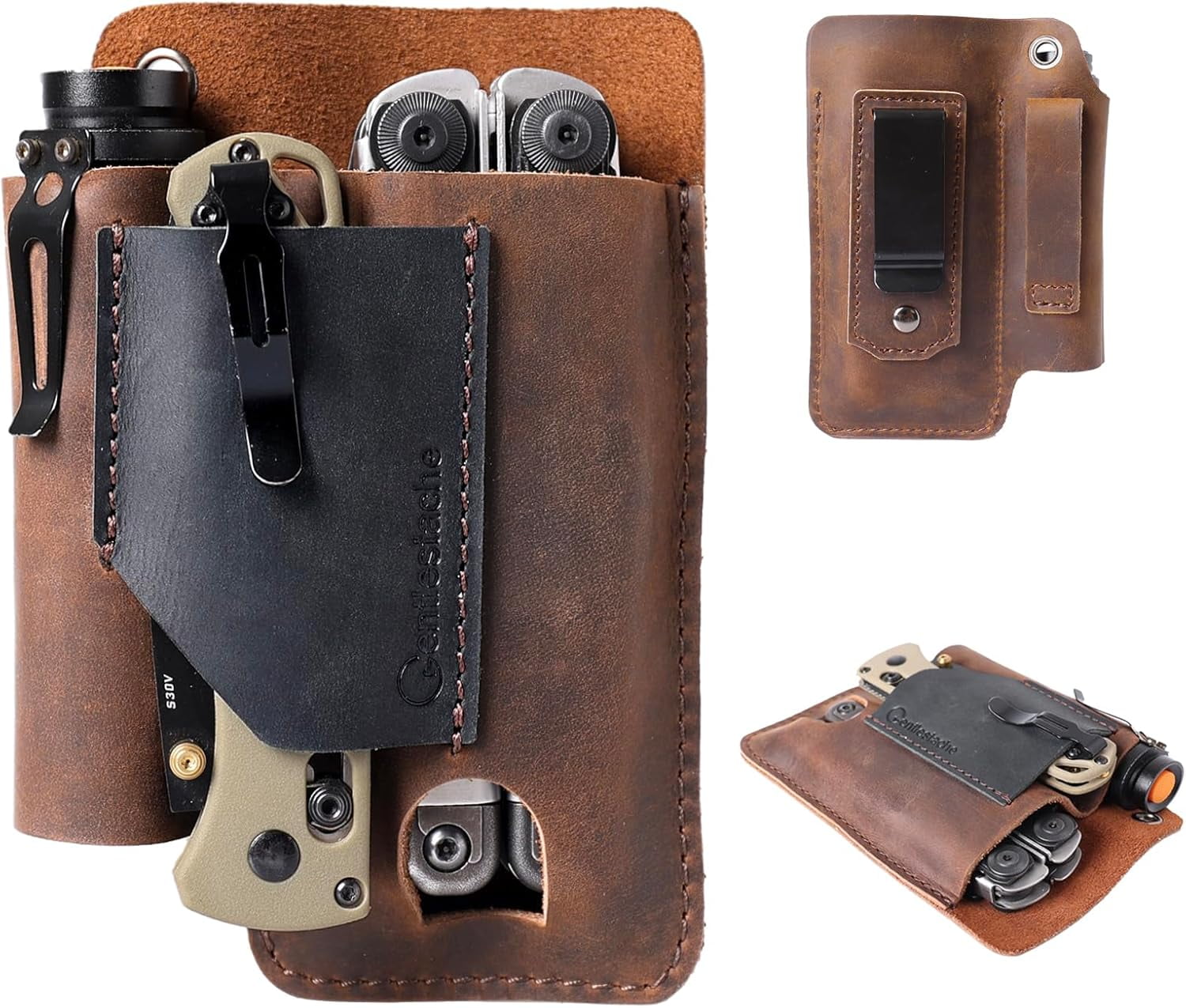 Leather Multitool Sheath - Belt Clip EDC Belt Organizer - Leather Multi ...