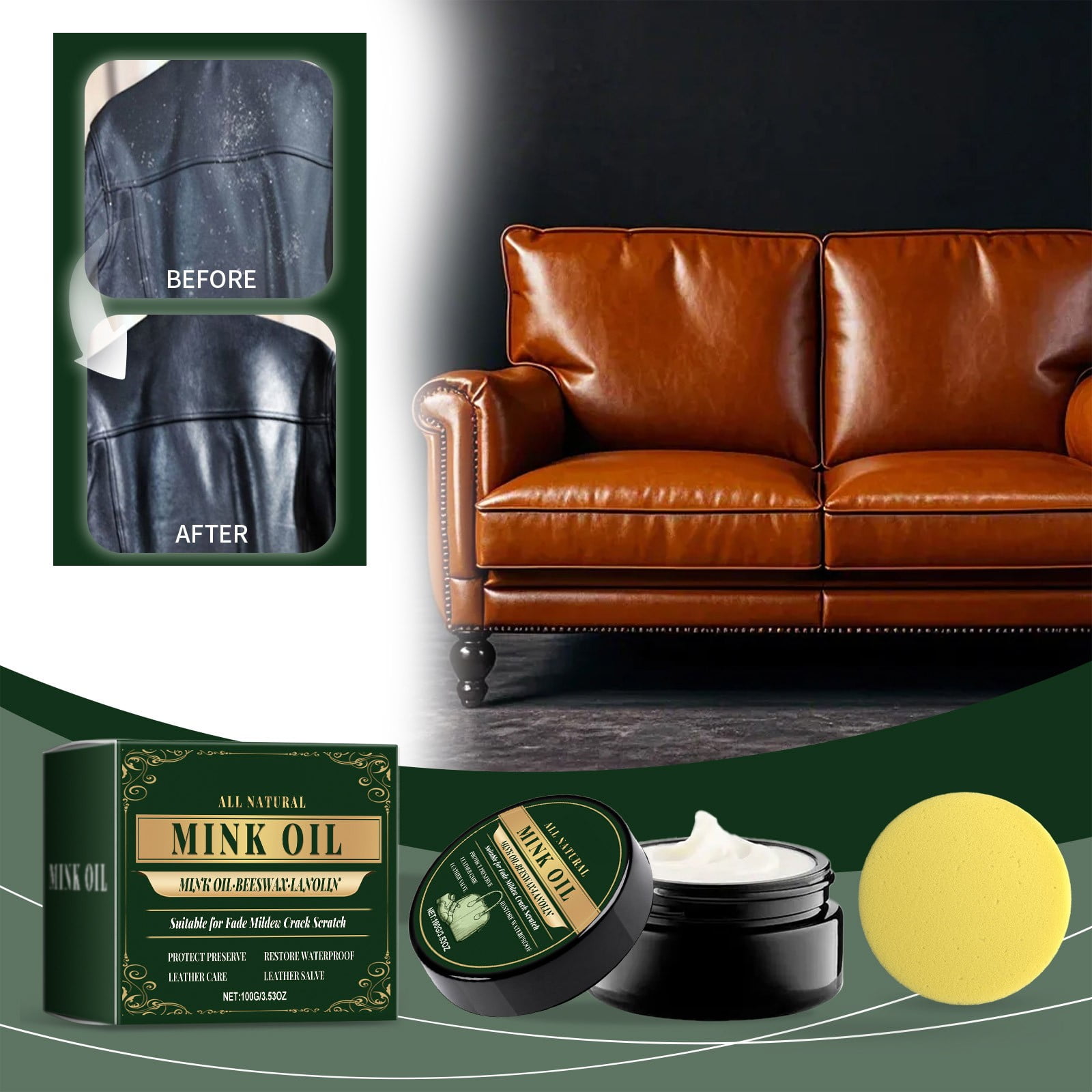 Leather Nourishing Polish Mink Oil Leather Maintenance Oil Leather Sofa ...