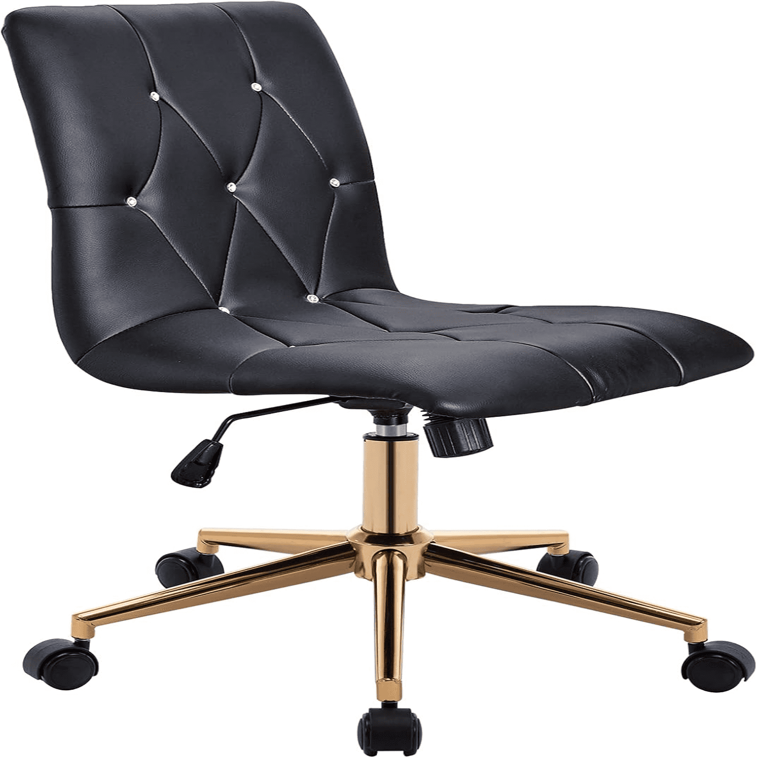 Leather Office Chair Armless Black Desk Chair with Gold Base Adjustable ...