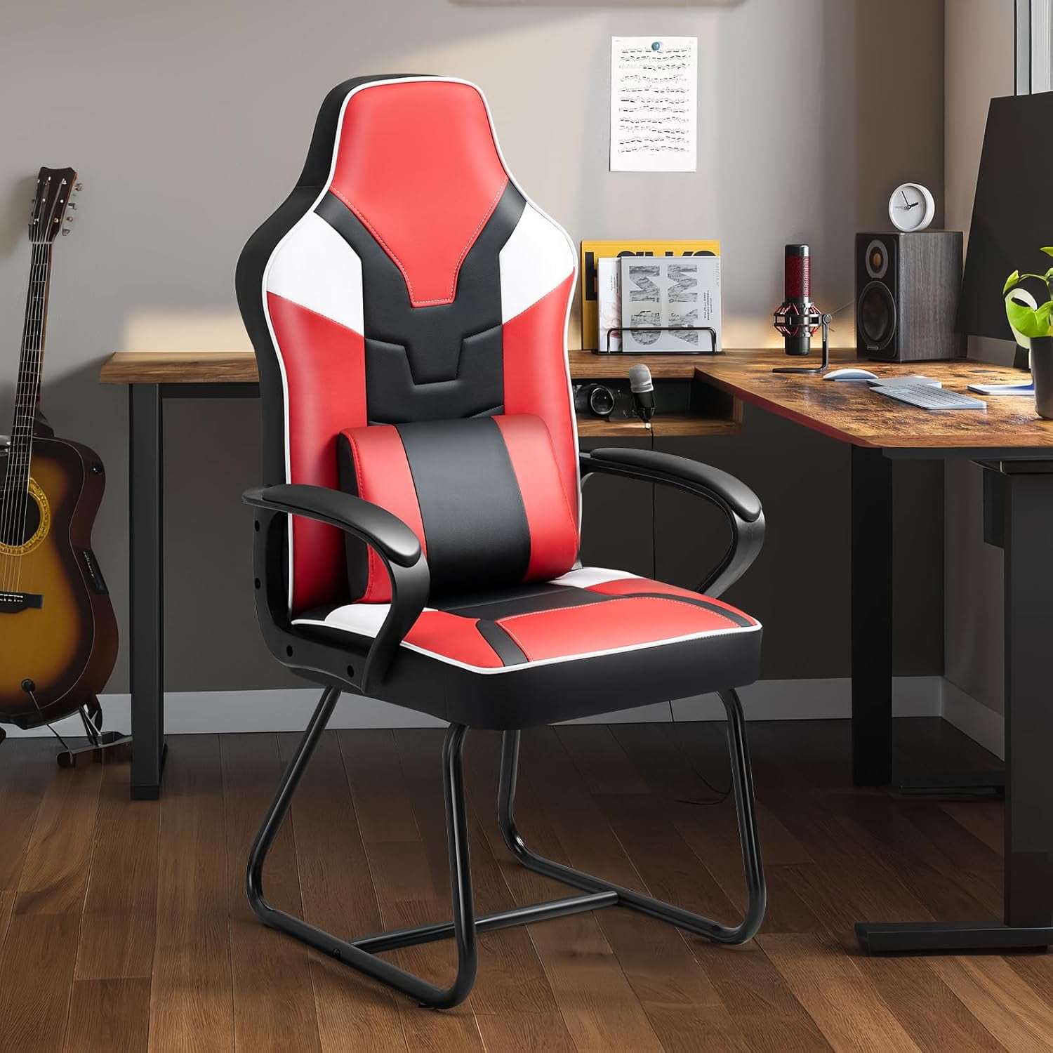 Leather Office Guest Chairs No Wheels High Back Computer Desk Reception ...