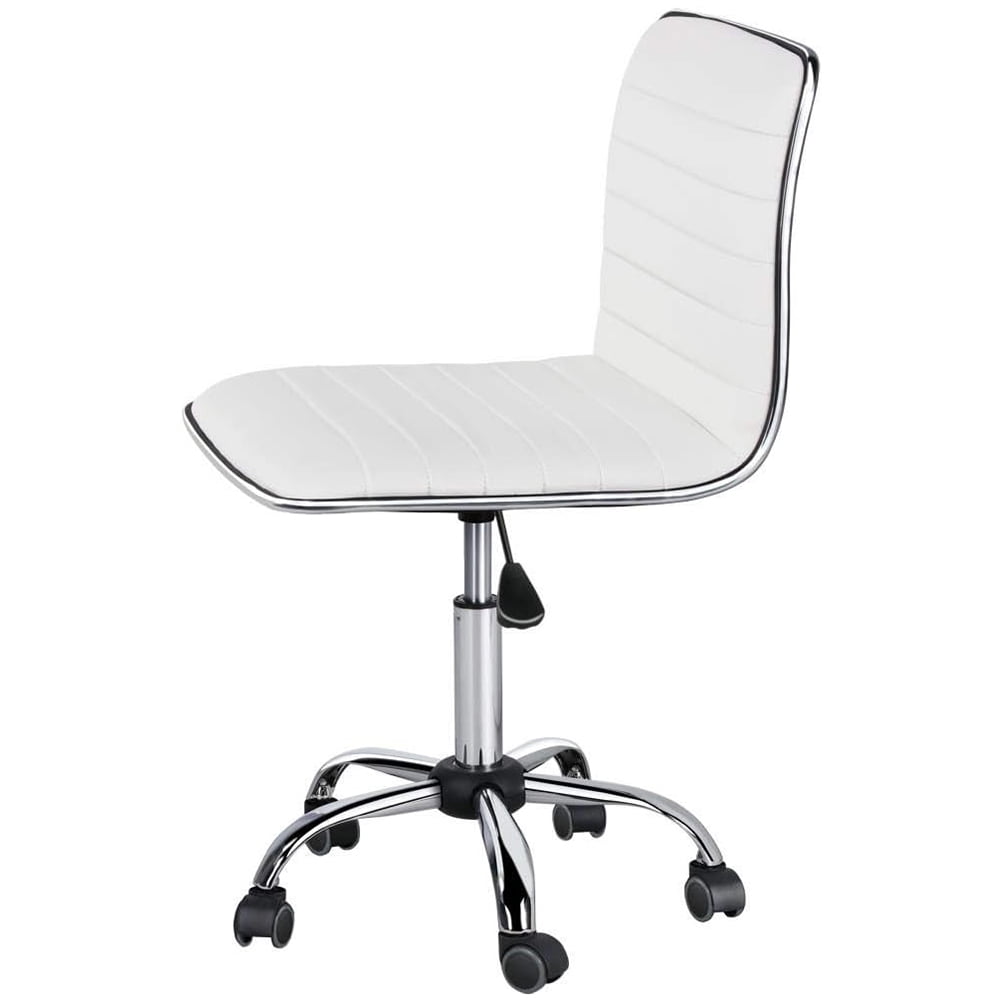 Leather Office Task Chair, Low Back Ribbed Chair, Armless Swivel Desk ...