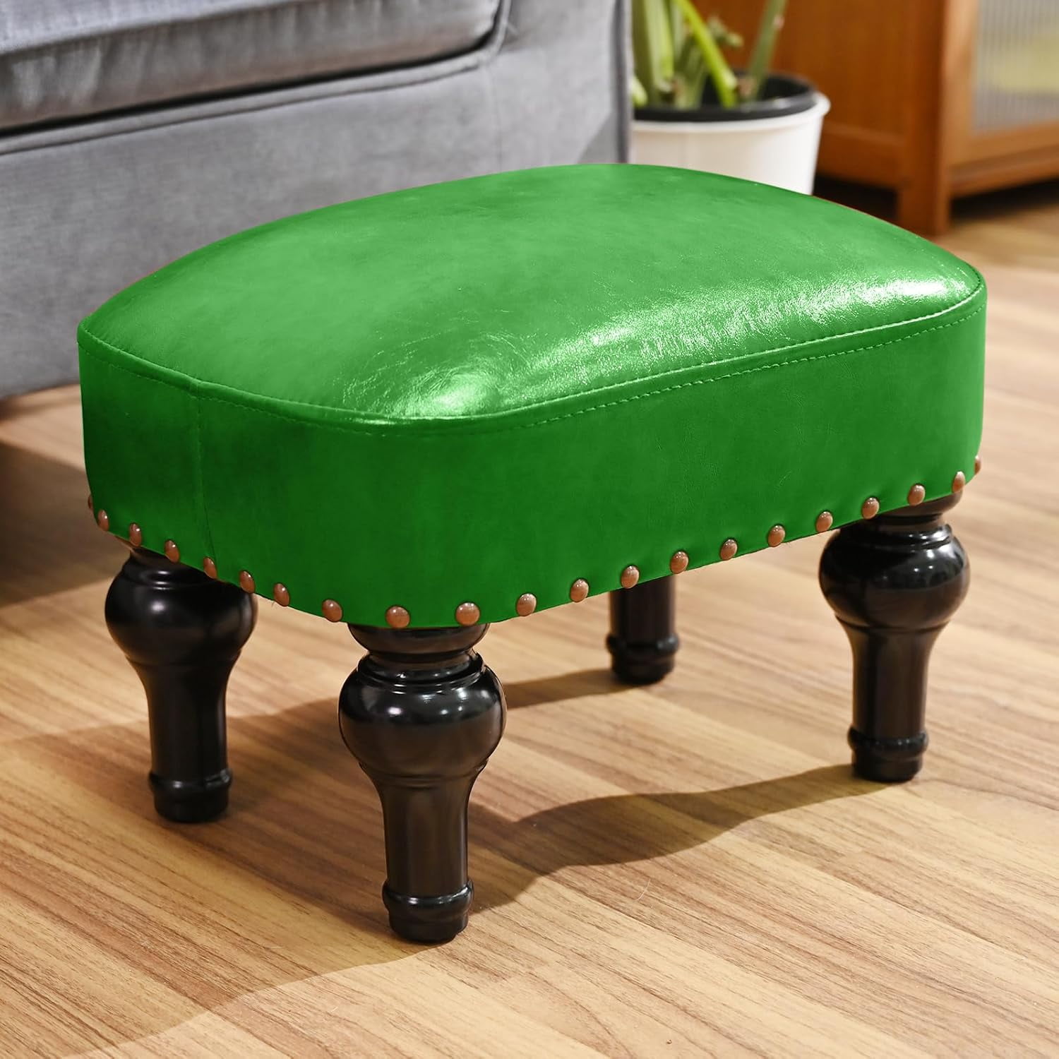 Leather Ottoman Footrest,Rustic Foot Stools Ottoman Seat, Wood ...