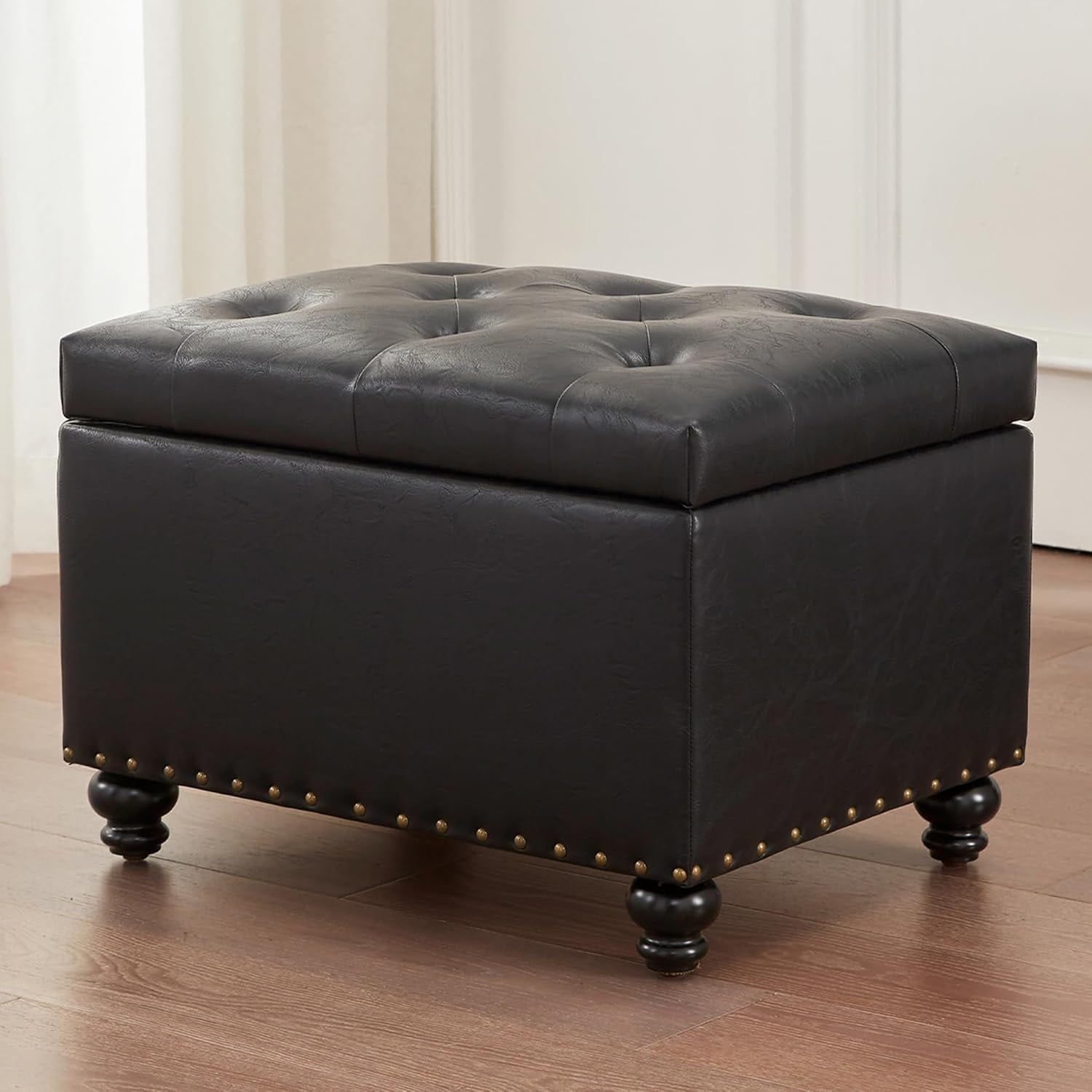 Leather Ottoman with Storage, Upholstered Button Tufted Ottoman Foot ...