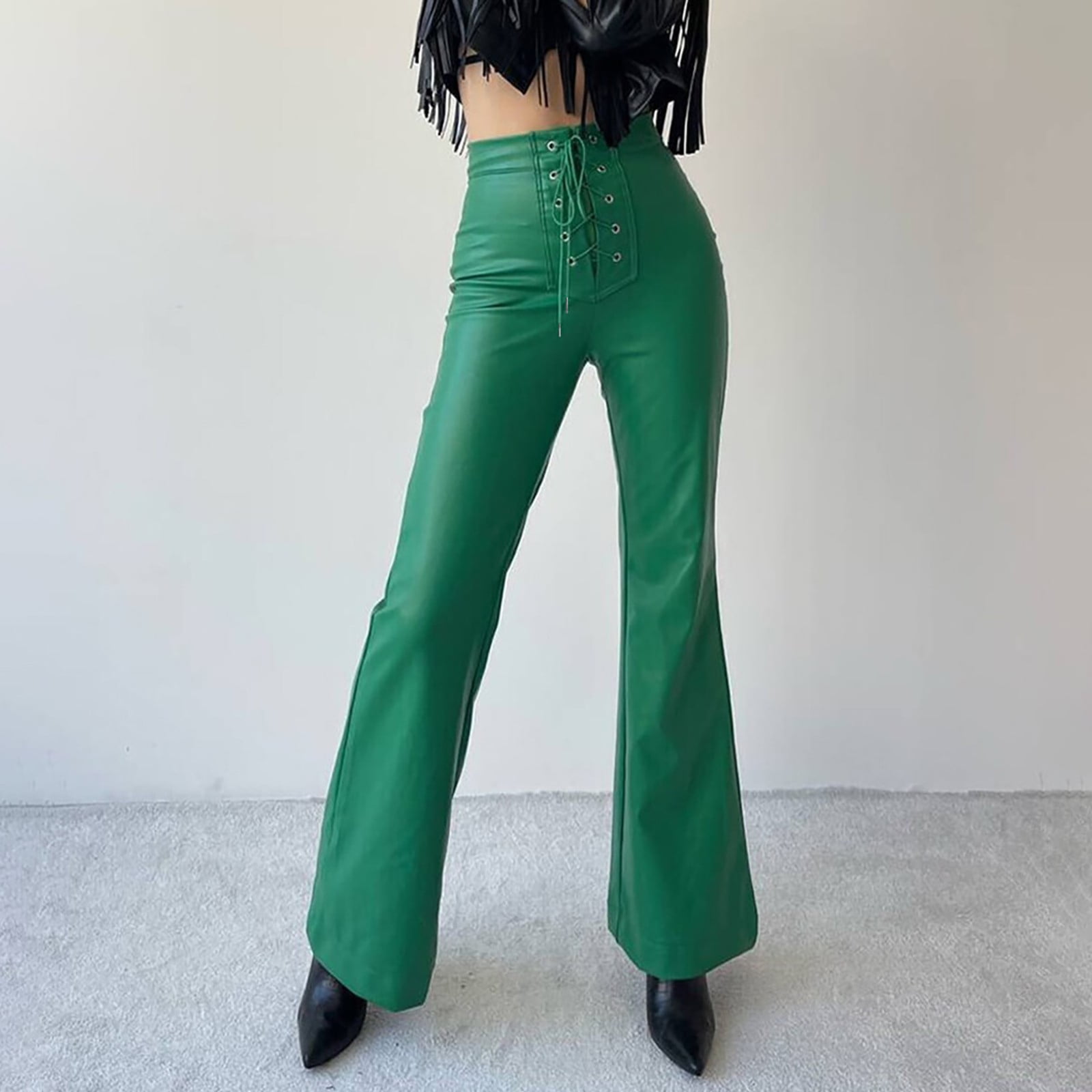 Leather Pants for Women Flare Pants High Empire Waist Bell-Bottoms ...