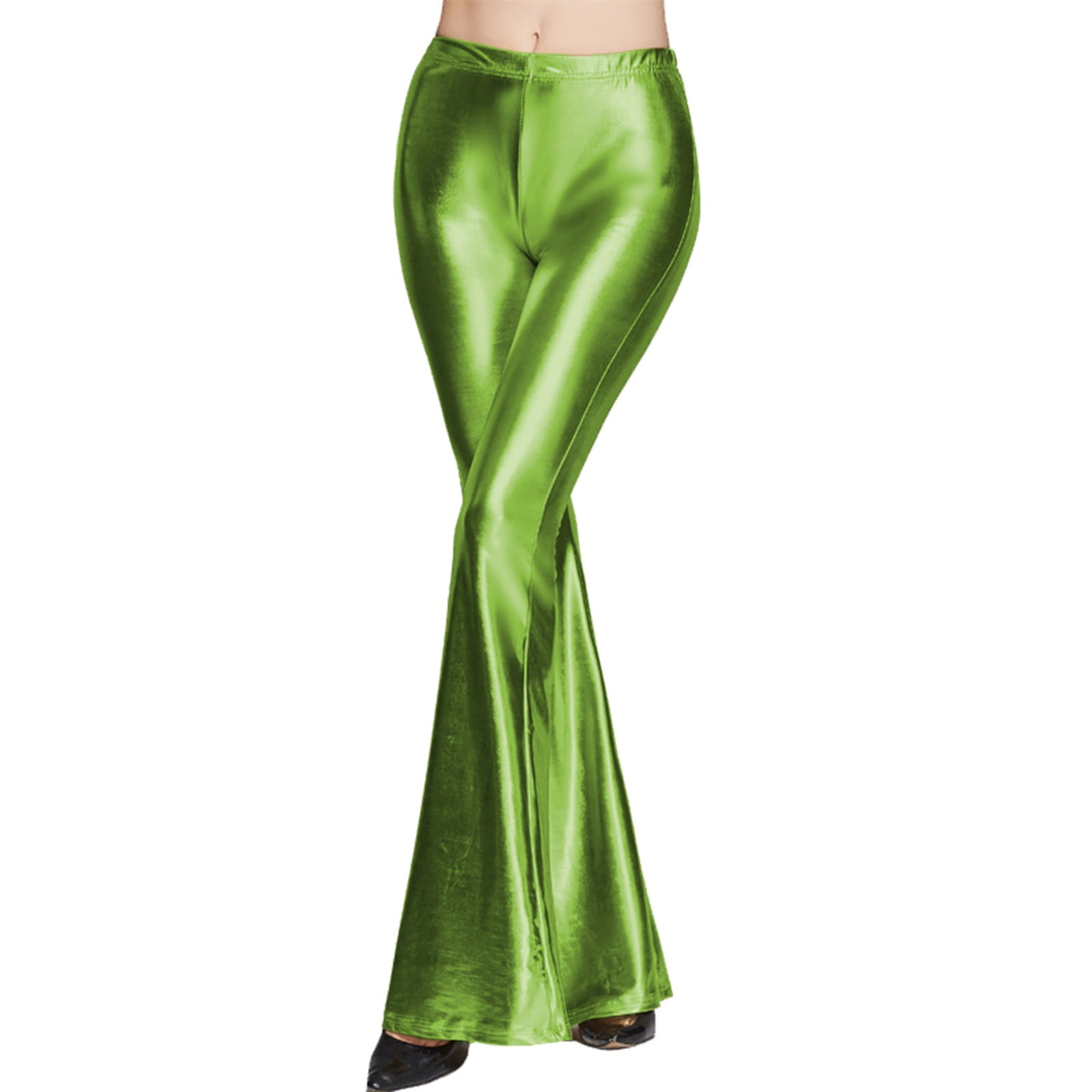 Leather Pants for Women Shiny Metallic Elastic Waist Open Bottom ...