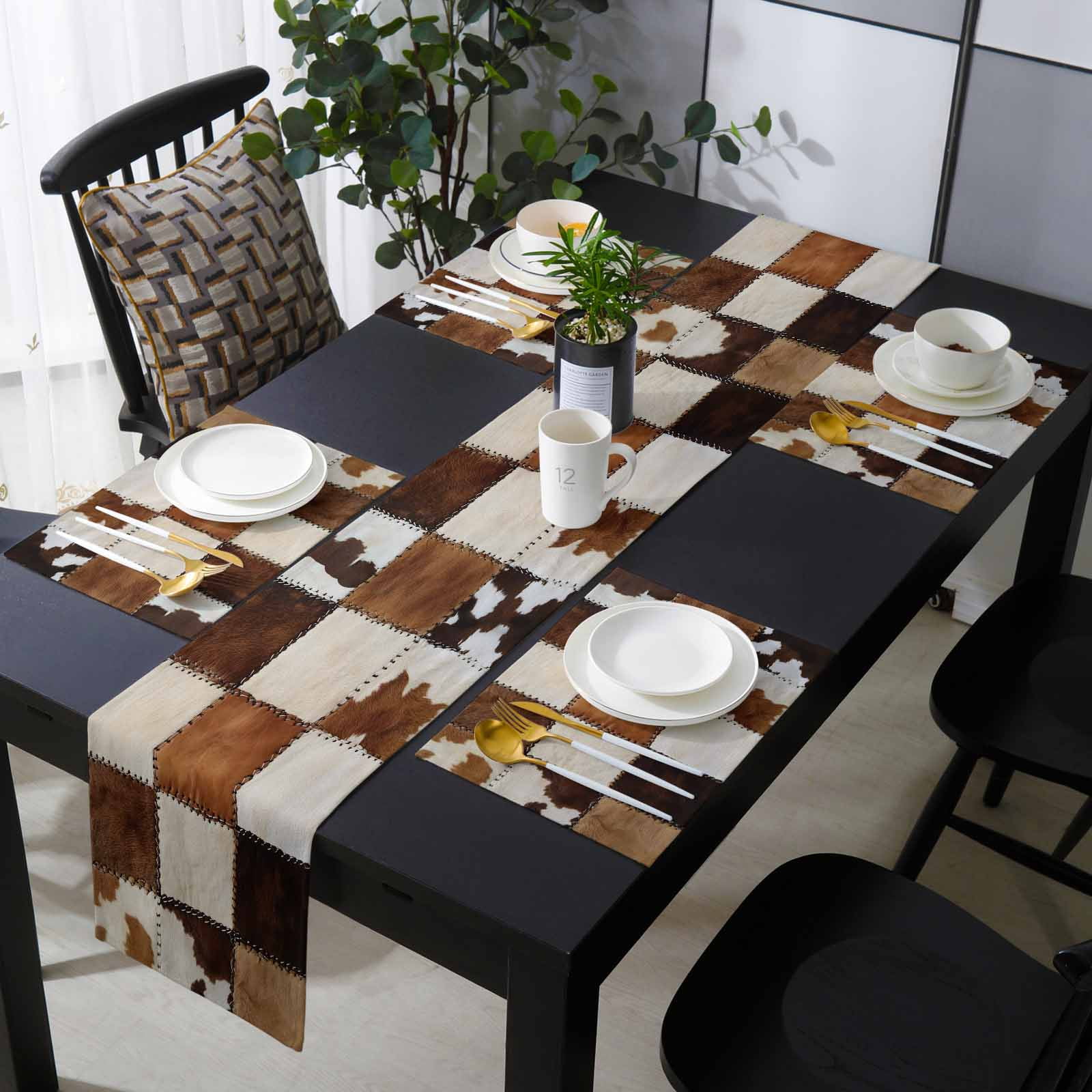 Leather Pattern Placemats Set of 6 with 70 Inches Long Table Runners ...