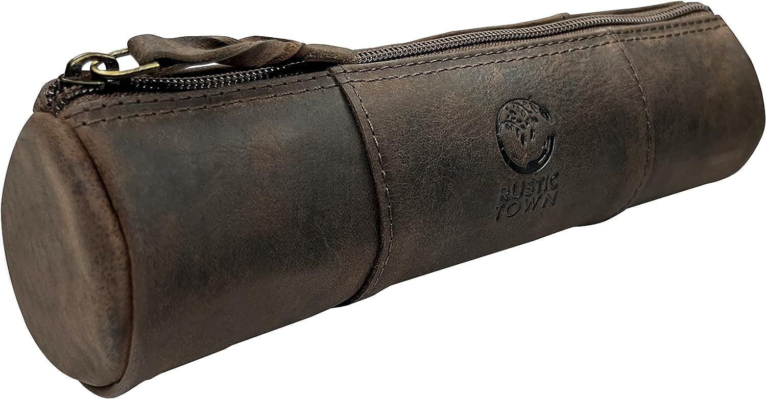 Rustic Town Leather Pencil Case, Zipper Pen Pouch, Vintage Stationery ...