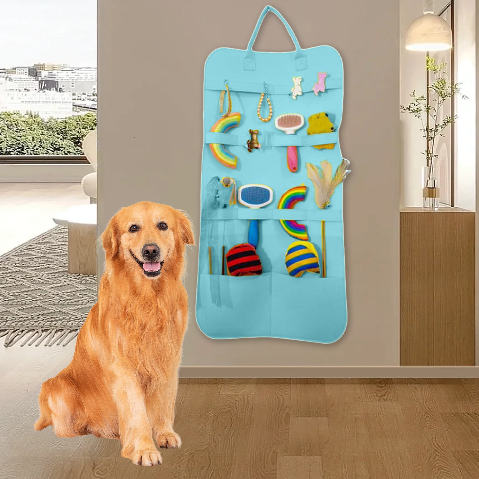 Leather Pet Toy Storage Wall Bag Organizer with Multiple Pockets for ...