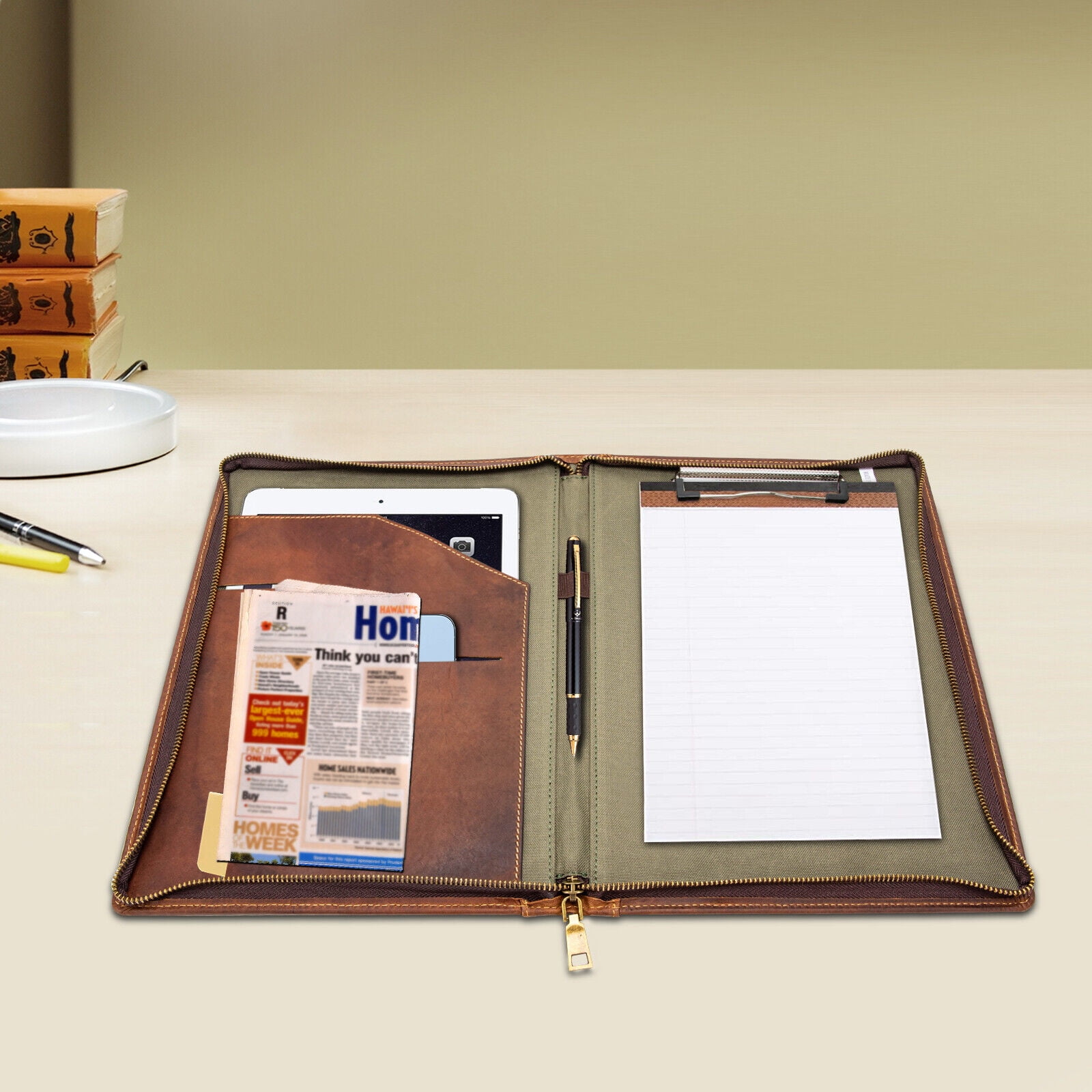 Leather Portfolio Folder Office Business Organizer Document Storage ...