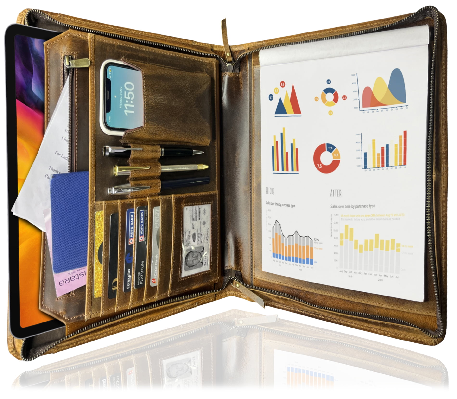 Rustic Town Executive Brown Leather Padfolio | Zippered Professional ...