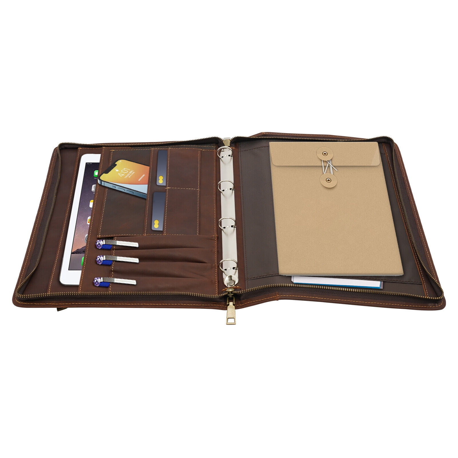 Leather Portfolio Organizer Binder Folder for Business Notebook Holder ...
