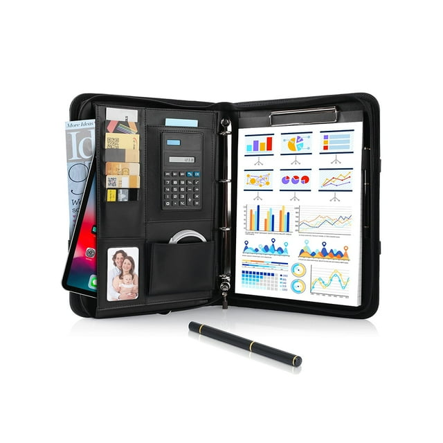 Leather Portfolio, Vintage Style Multiple Functions Document Binder For ...