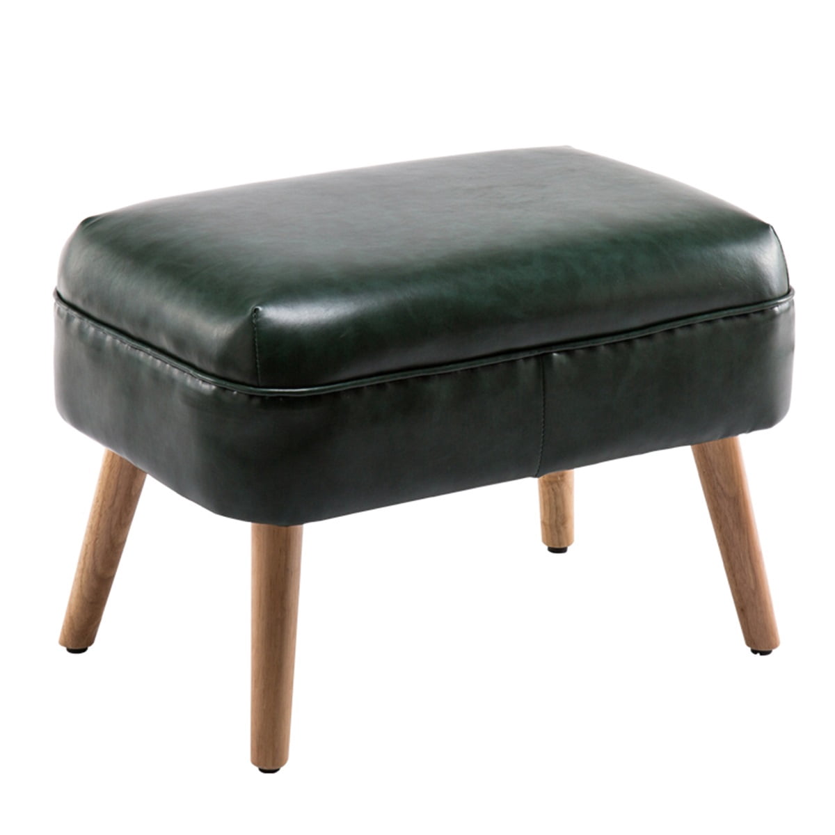 Leather Pouf Ottoman Rectangle Foot Rest With Wooden Legs Small Shoe ...