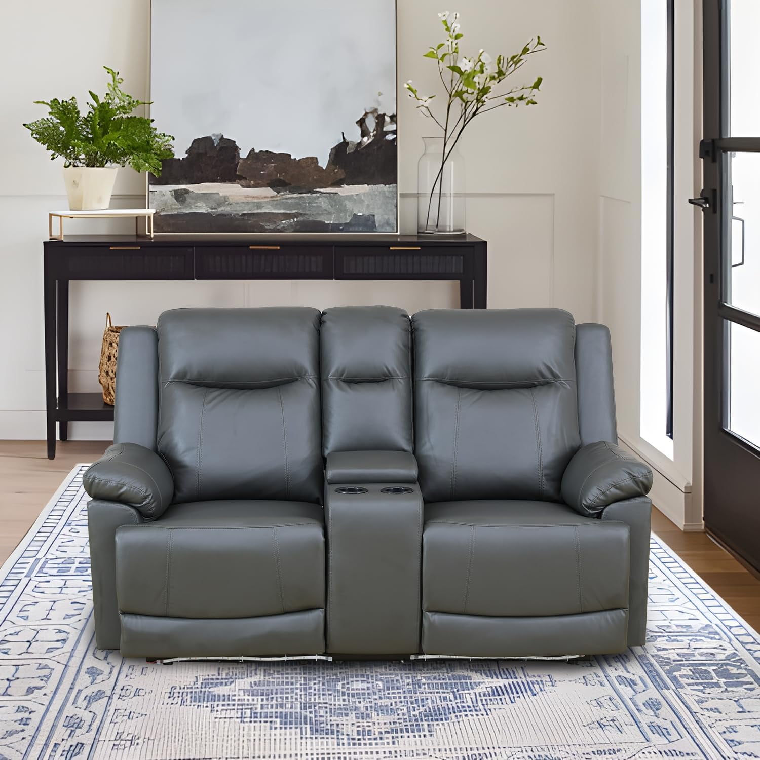 Leather Power Recliner Sofa Set with LED, Power Reclining Living Room ...