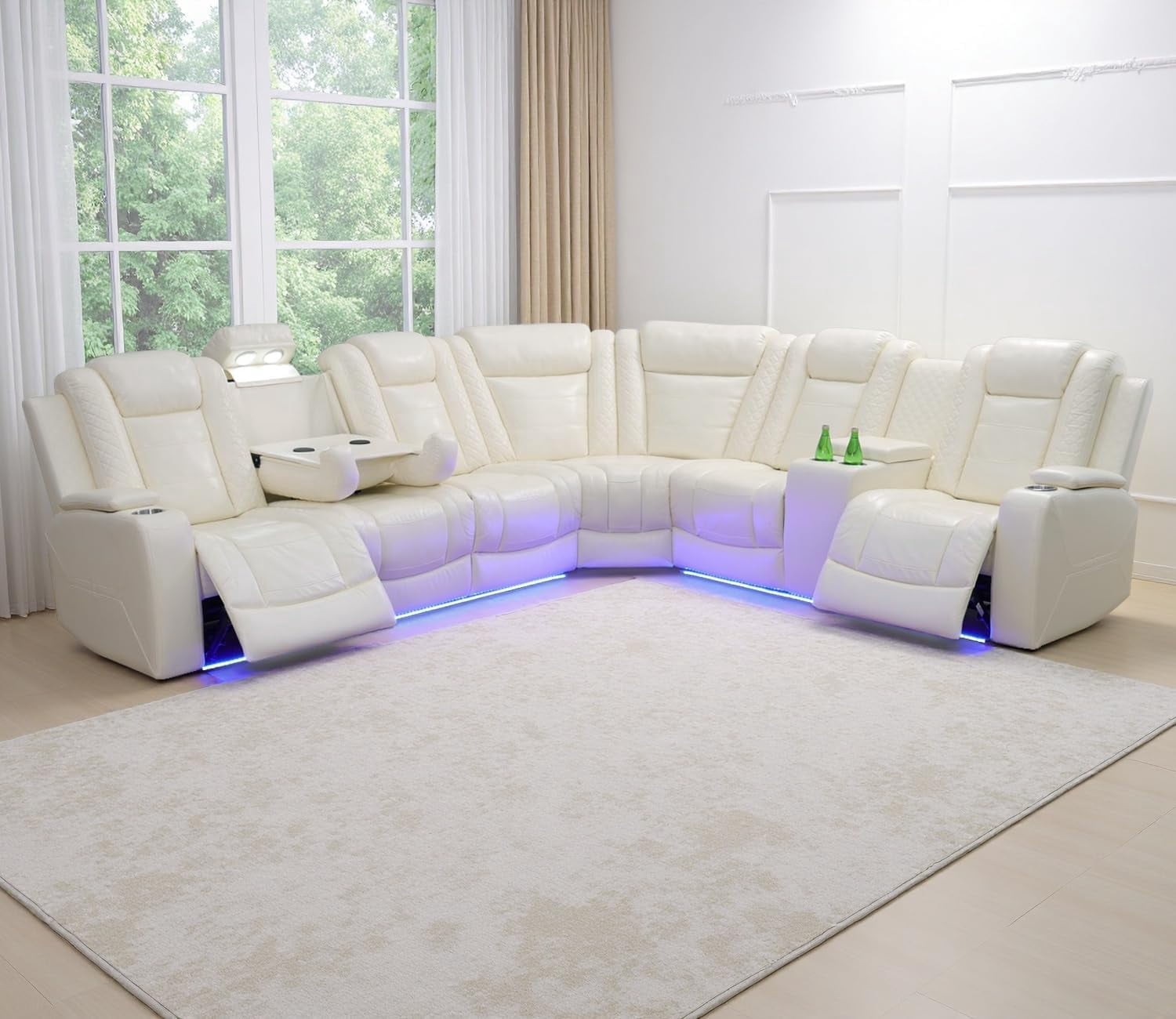 Leather Power Reclining Corner Sectional Sofa with 2 Recliner Seats ...