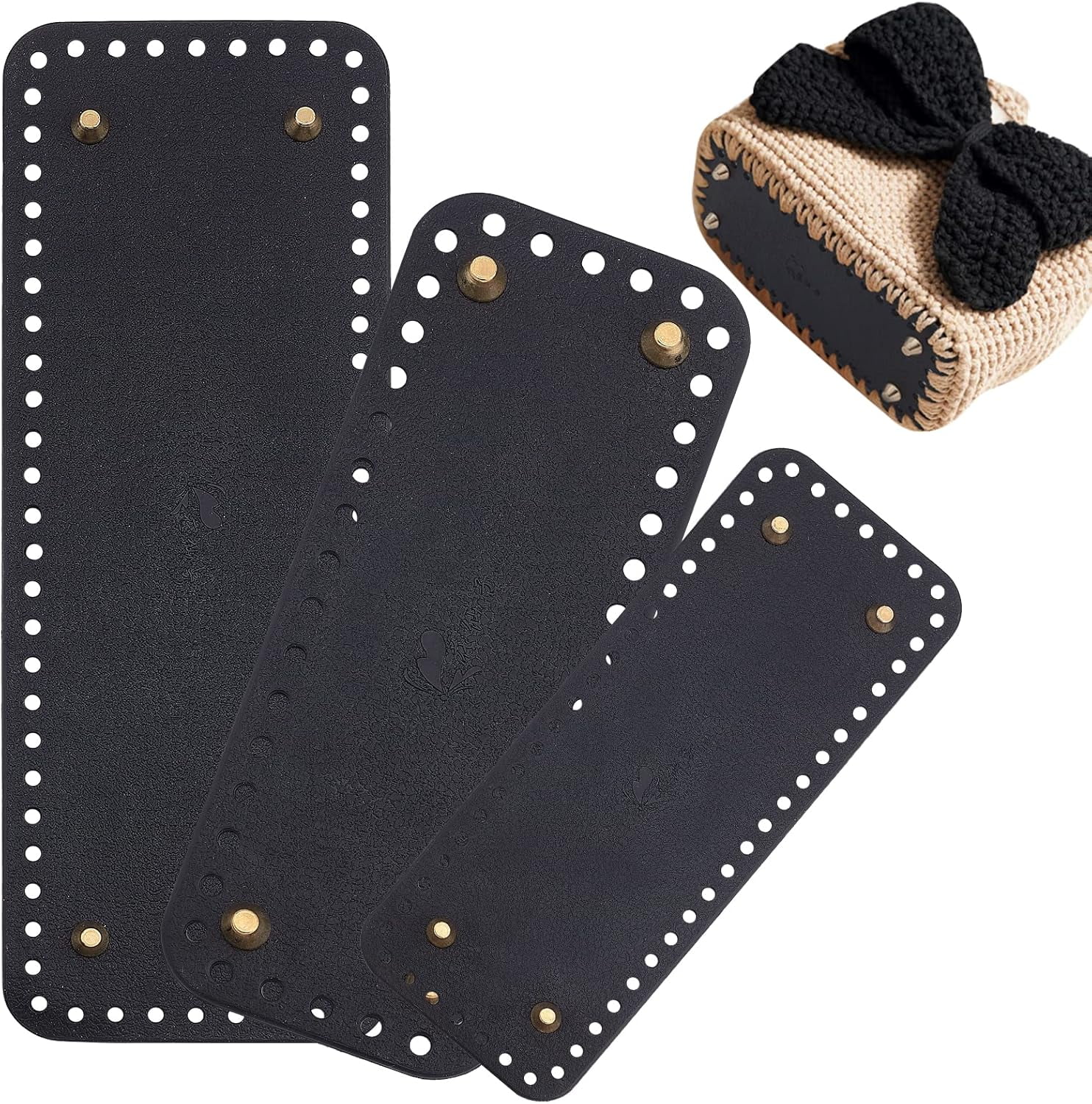 Leather Purse Bottom for Crochet 3 Sizes Bag Bottoms Black Rectangle ...