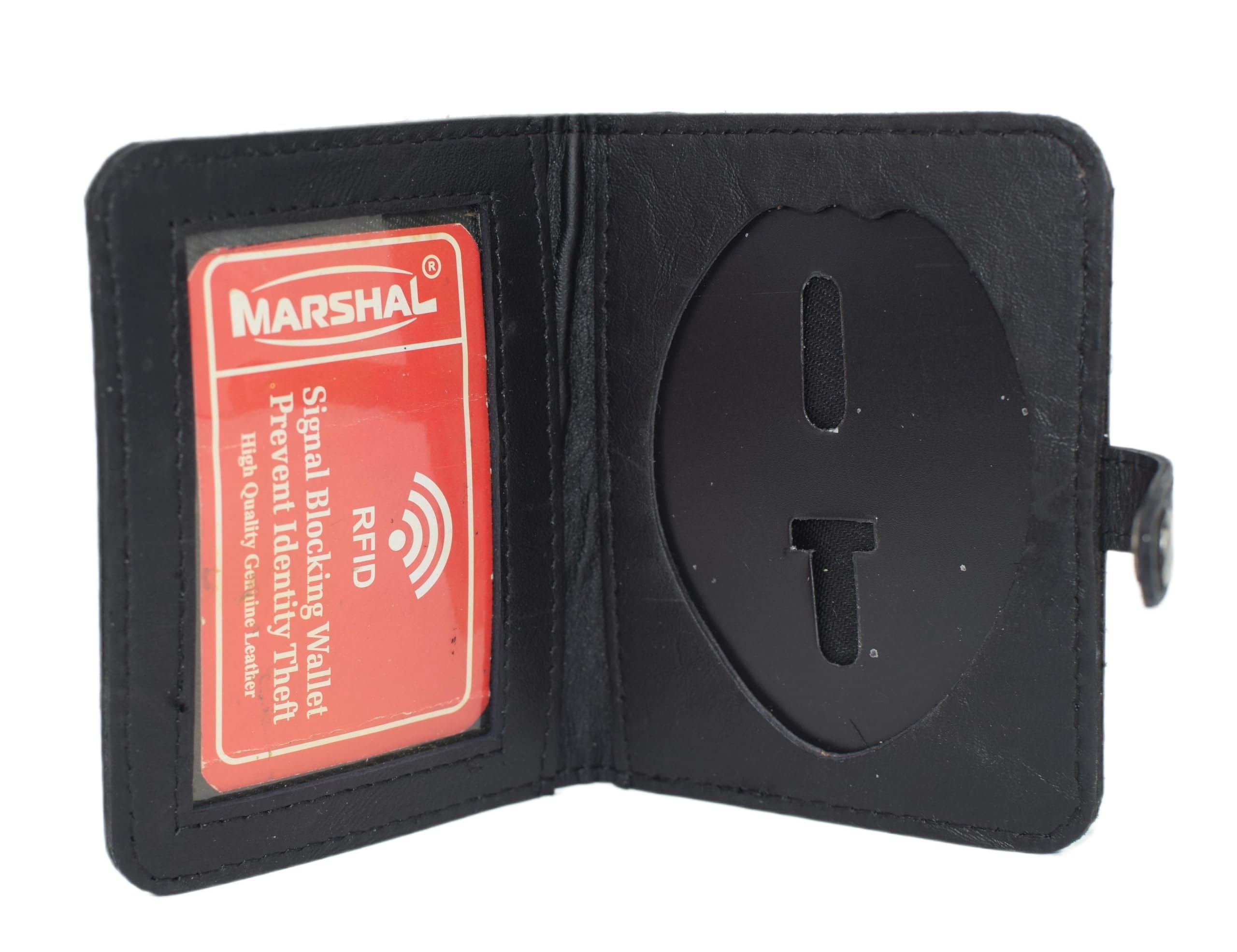 Leather RFID Blocking Bifold Shield Badge ID Holder with Snap Closure ...