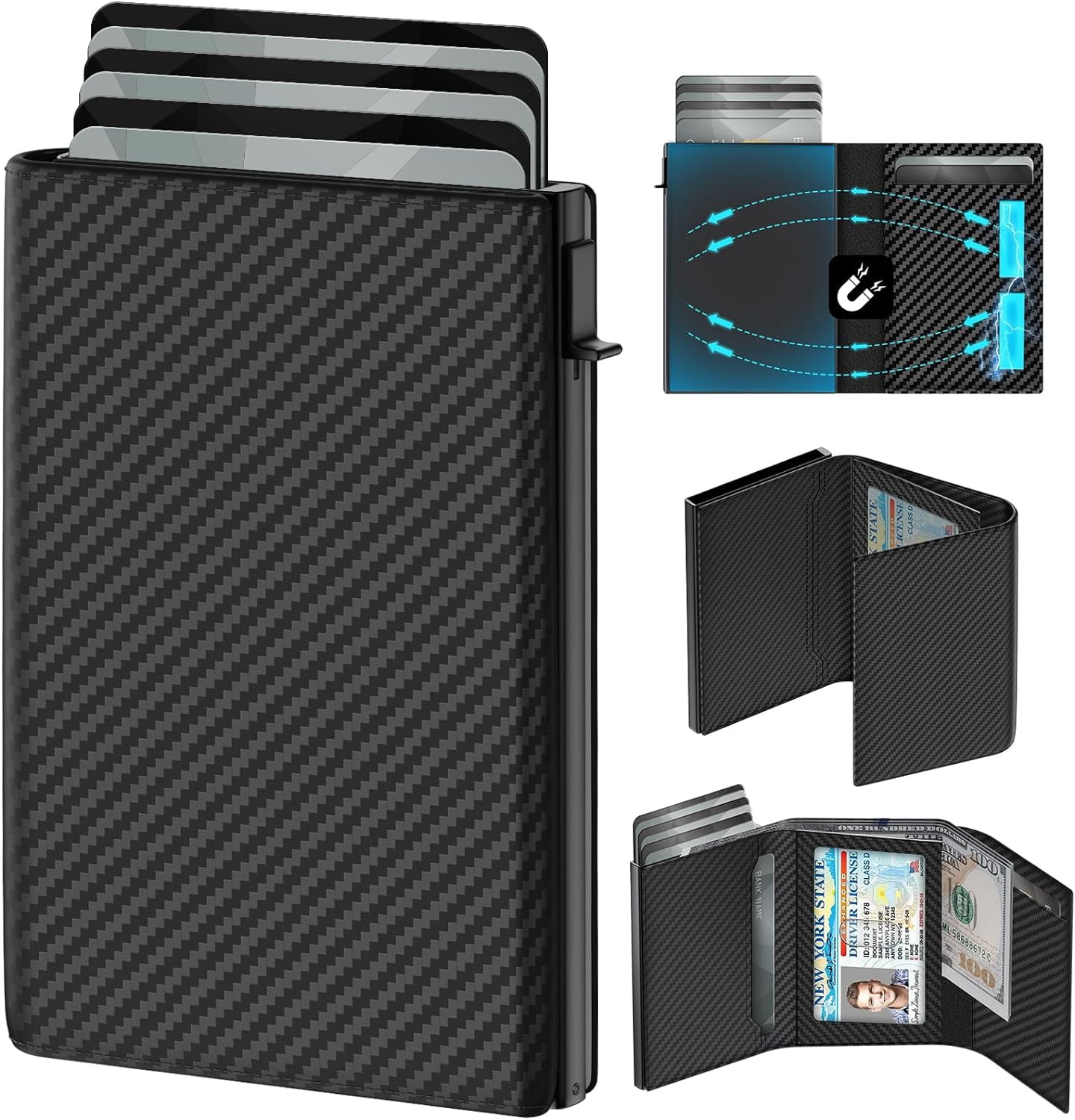 Leather RFID Credit Case Card Holder 10-12 Cards Wallet with Money Clip ...